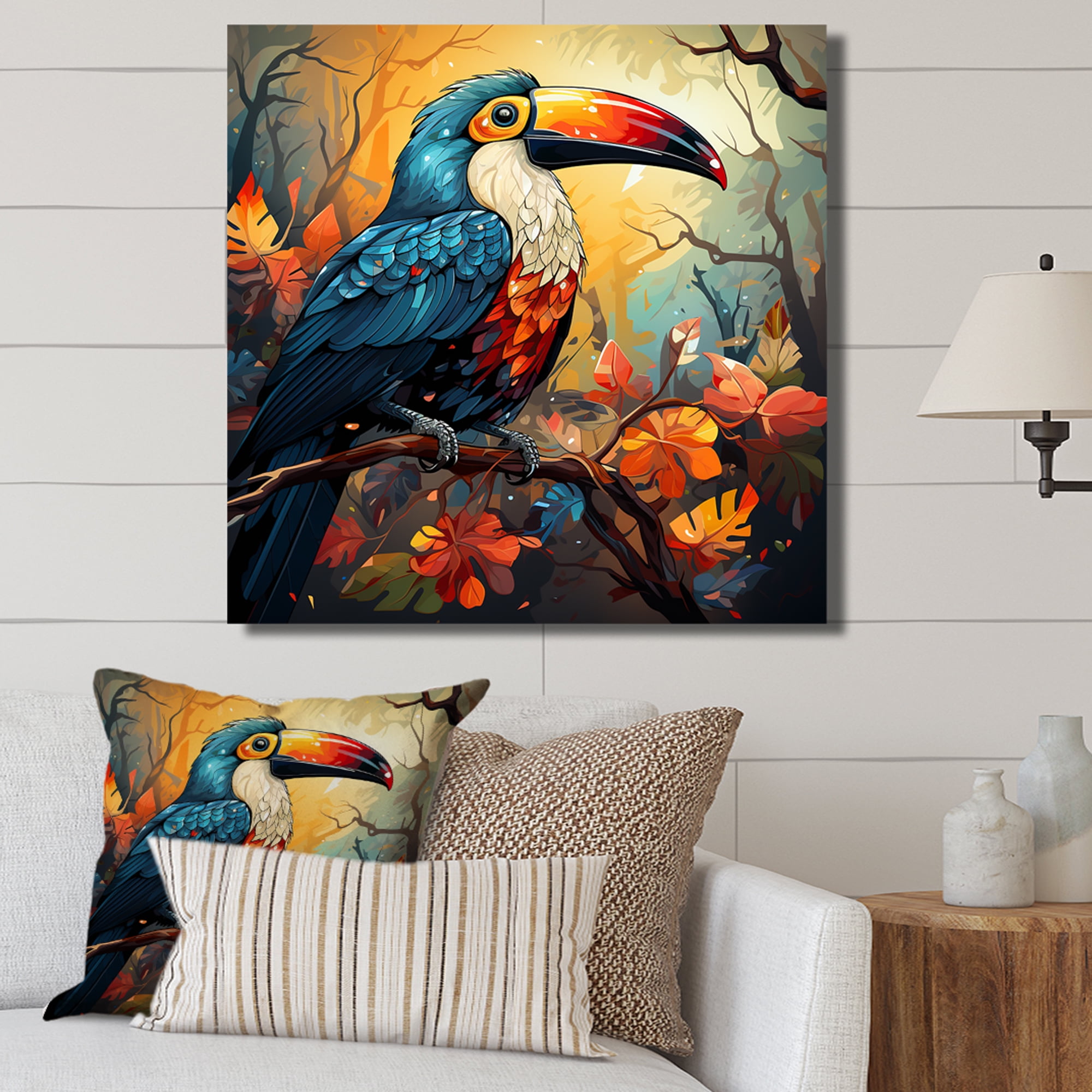 Designart "Tropical Toucans in Blue and Yellow II" Animals Wall Art ...