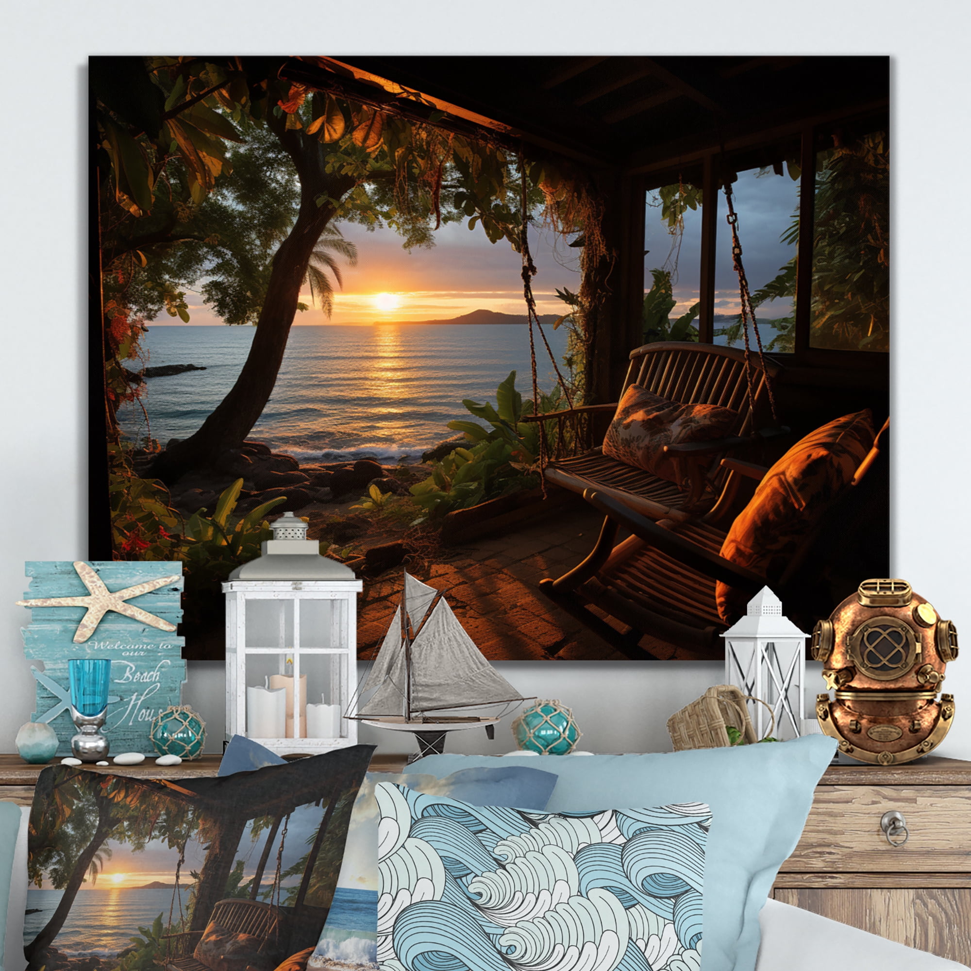 Designart "Tropical Vibes Beach Photo XI" Nautical & Beach Metal Wall ...