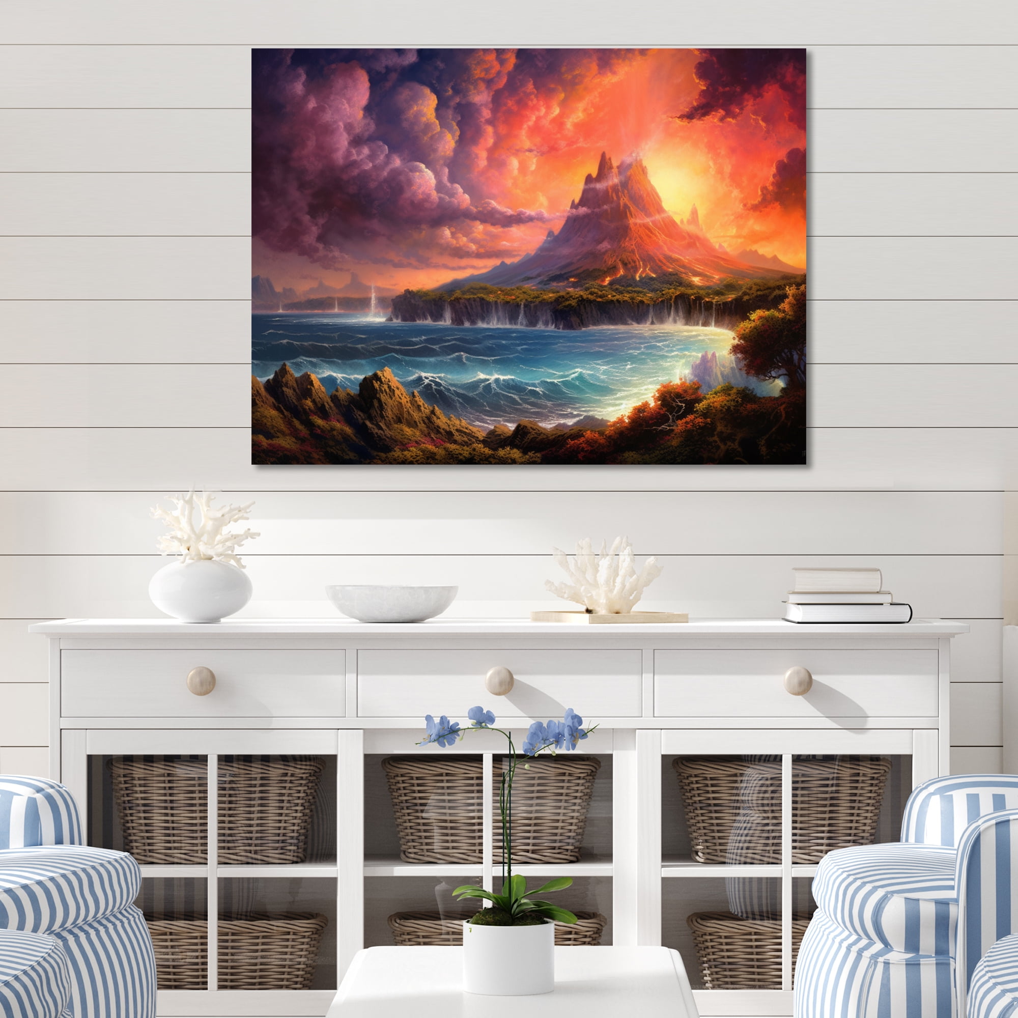 Designart "Tropical Volcano Paradise Island Majesty" Coastal Metal Wall ...