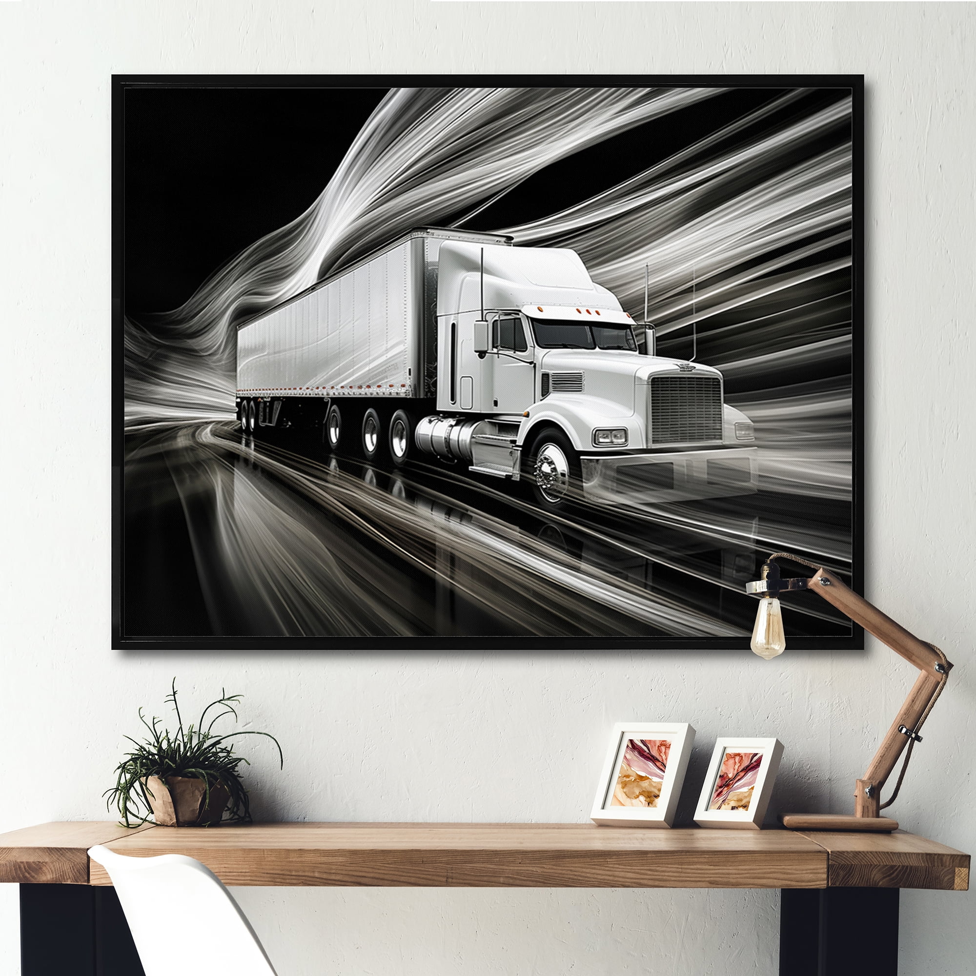 Designart "Truck 53Ft Translucent flow I" Transportation Floater Framed ...