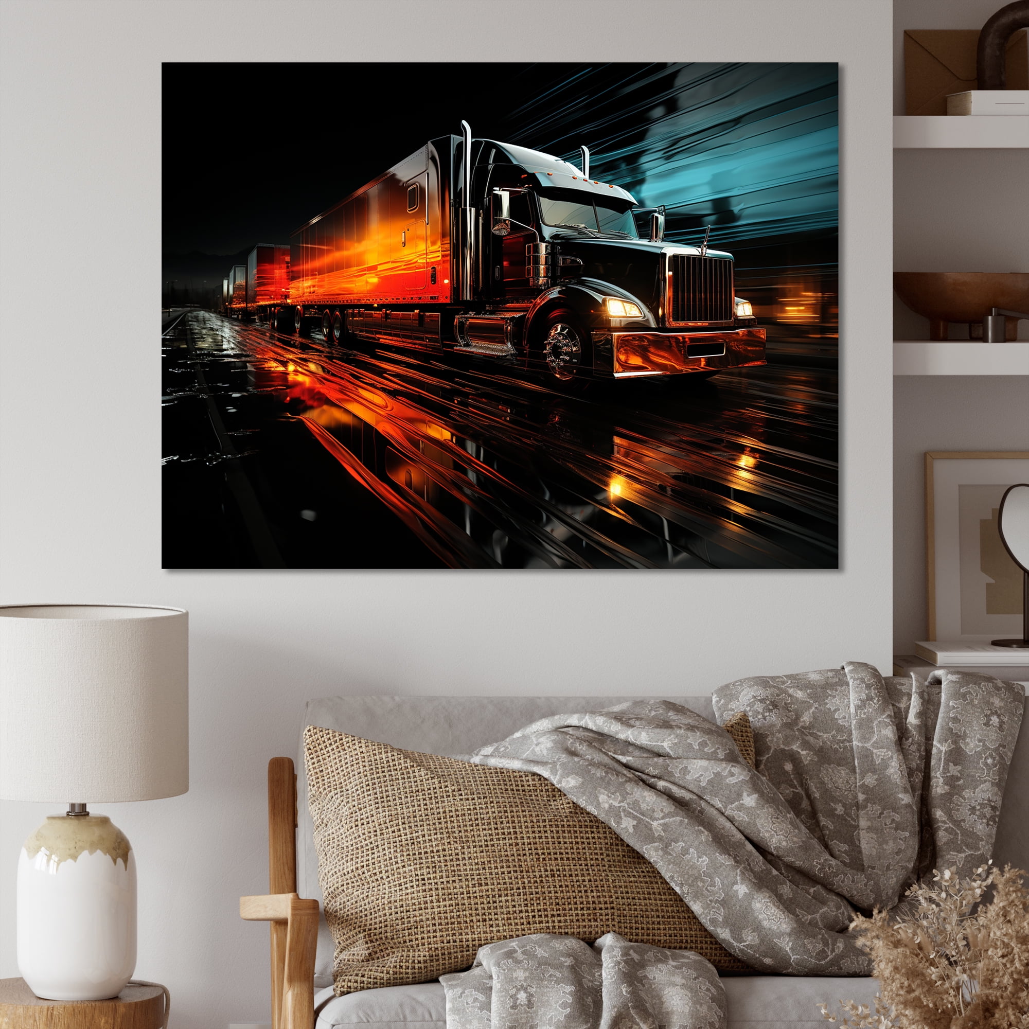 Designart "Truck 53Ft Translucent flow II" Transportation Canvas Print ...