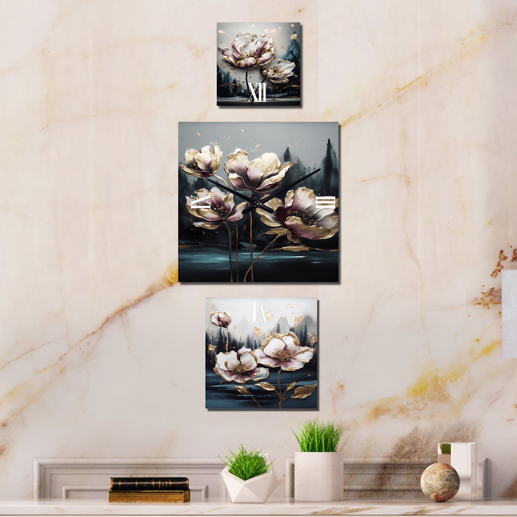 Designart "Tulip Cascade Pink III" Tulip Oversized Wall Clock - Set Of ...