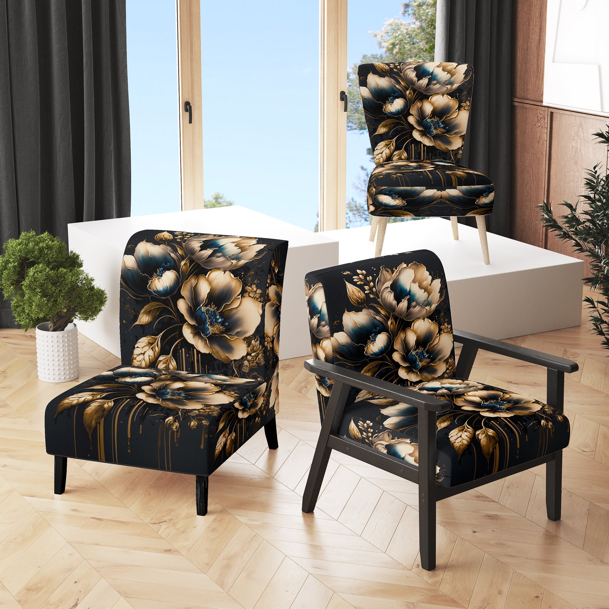 Designart "Tulips in Blue and Gold Radiance I" Blue Floral & Botanical ...