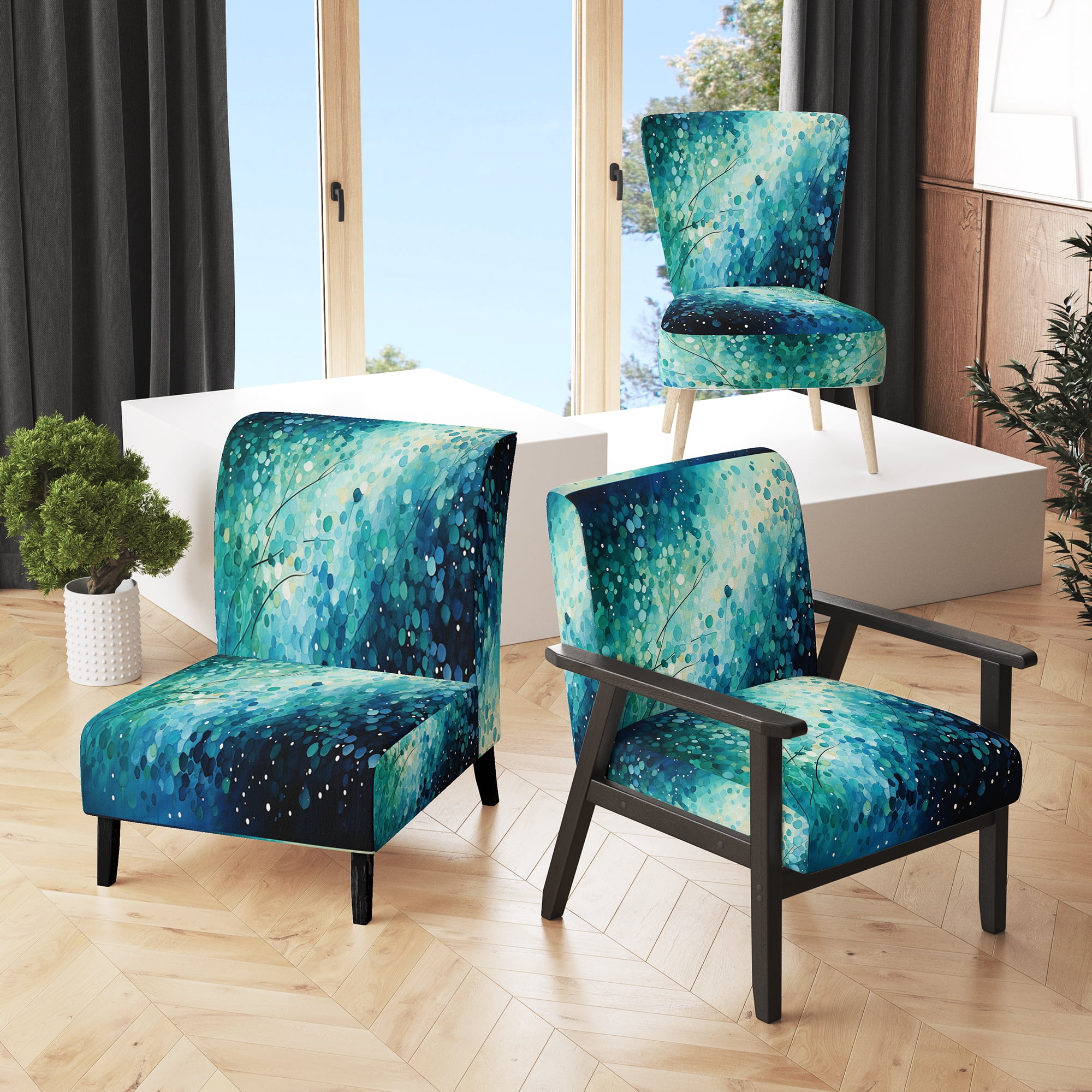 Designart "Turquoise Calm IX" Teal Abstract Landscape Upholstered ...
