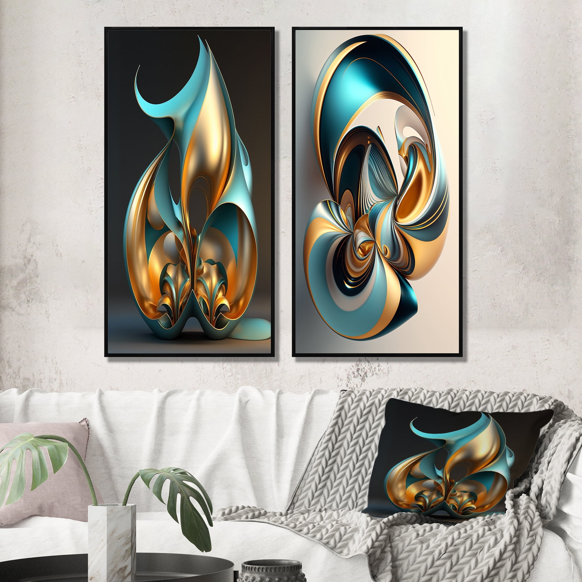 Designart "Turquoise Gold Sphere Rhythm of Infinity in 3D VII" Abstract ...