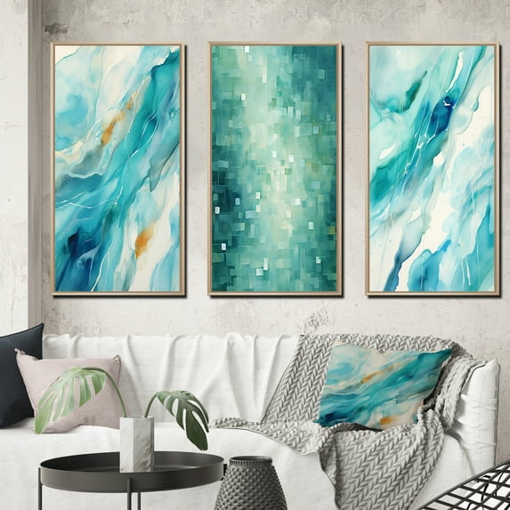 Designart "Turquoise Impressions Waves of Infinity VII" Abstract ...