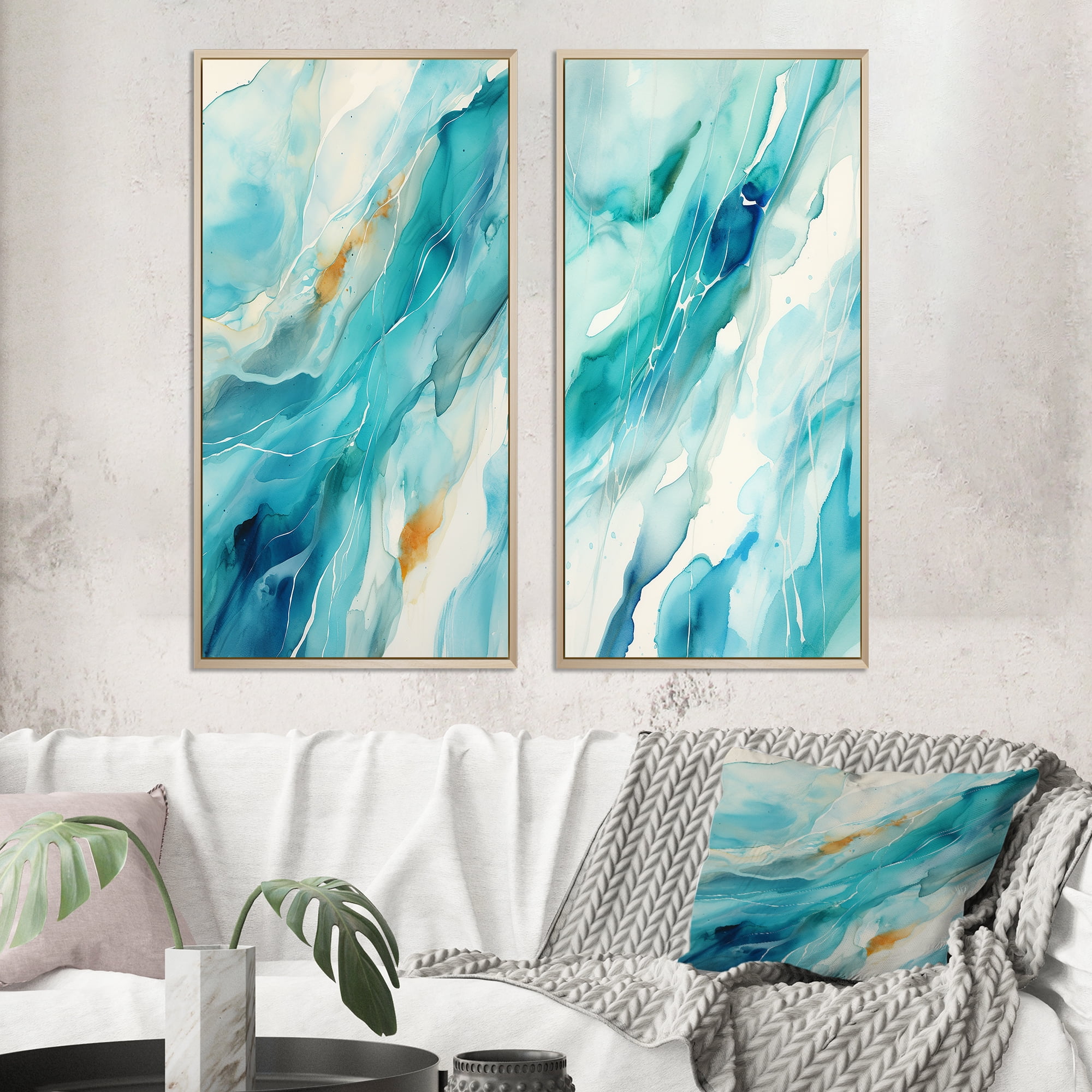 Designart "Turquoise Impressions Waves of Infinity VII" Abstract ...