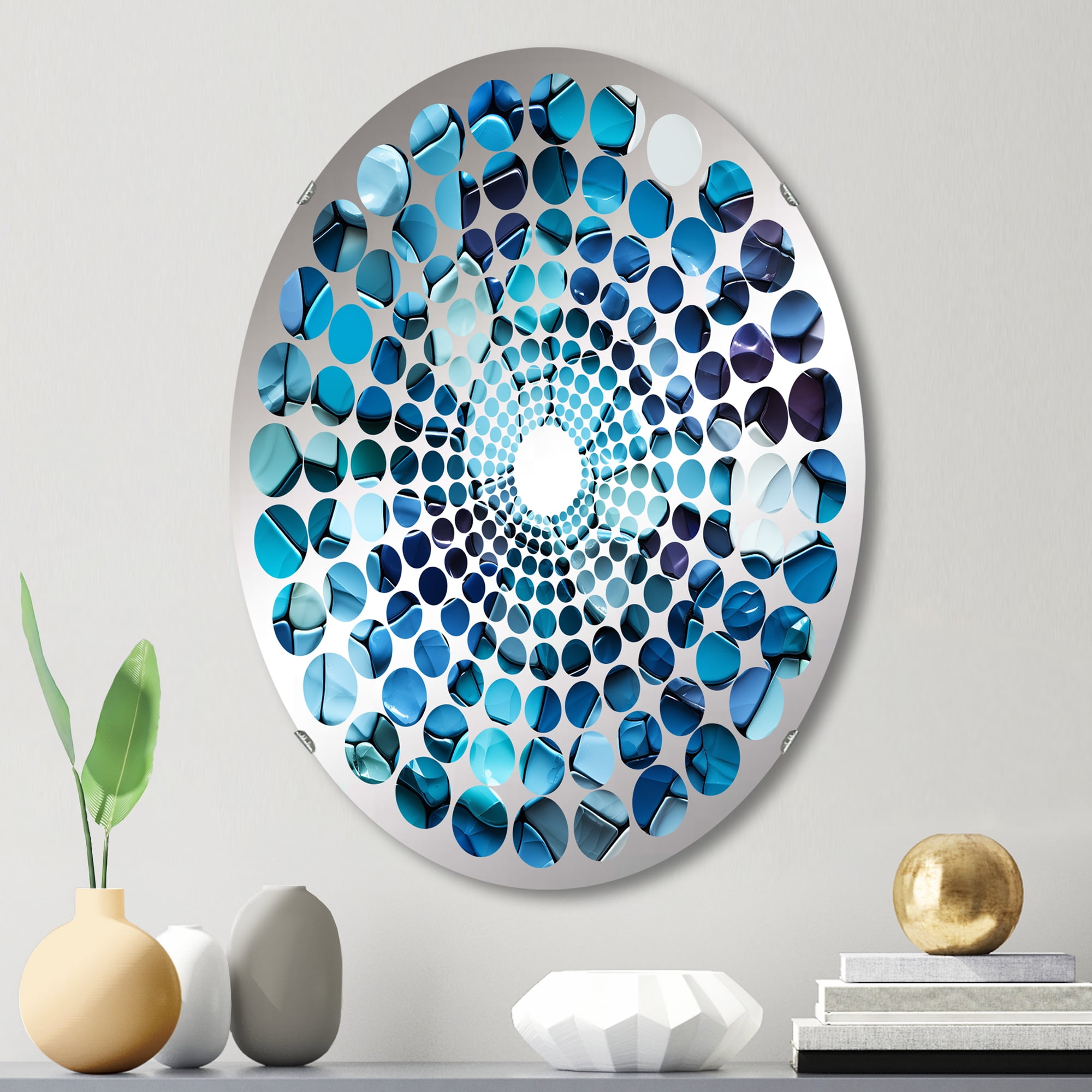 Designart "Turquoise Mosaic in Ocean Blue" Tropical Radial Dot Round ...