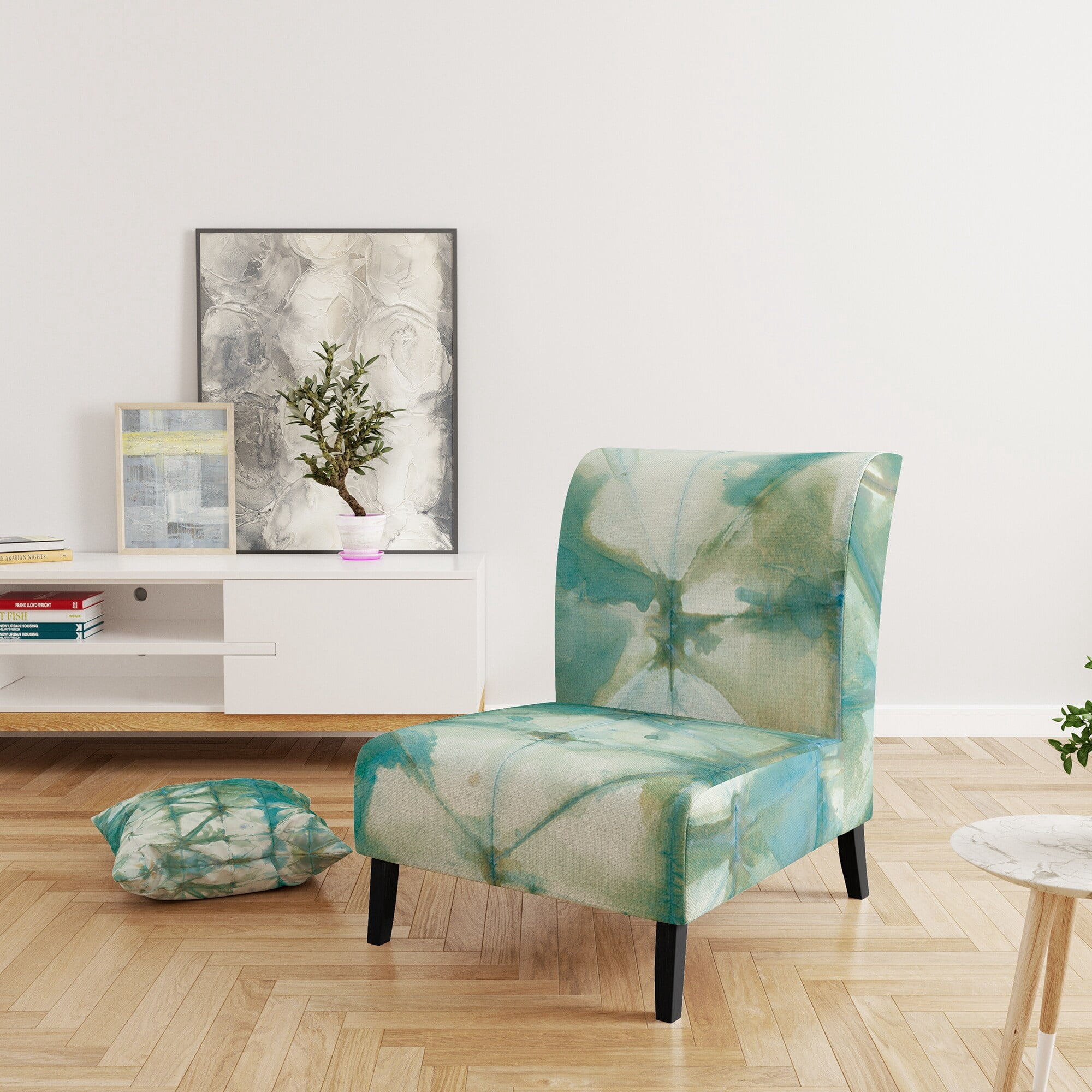 Designart "Turquoise Watercolor Geometrical III" Upholstered Modern ...