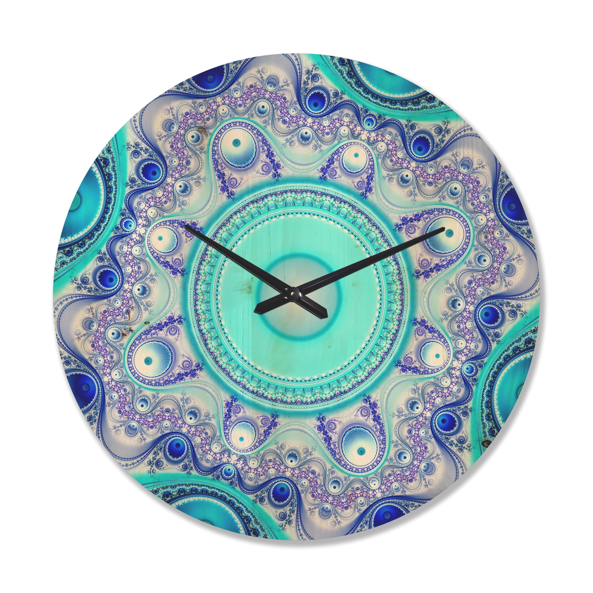 Designart 'Turquoise Wavy Circles and Curves' Modern Wood Wall Clock ...