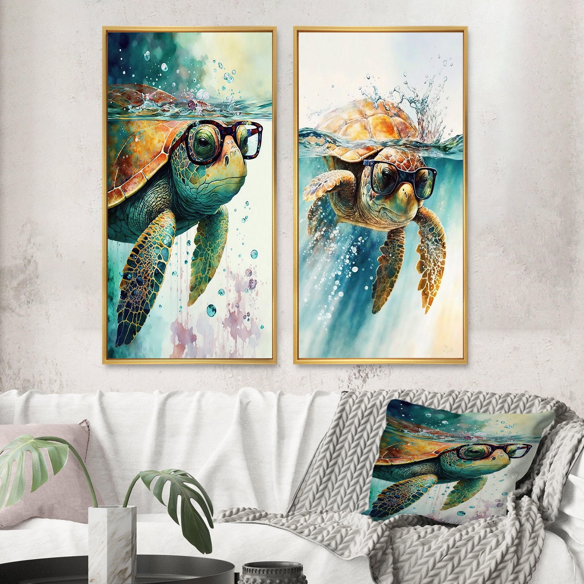 Designart "Turtle Wearing Stylish Glasses in the Ocean II" Turtle ...