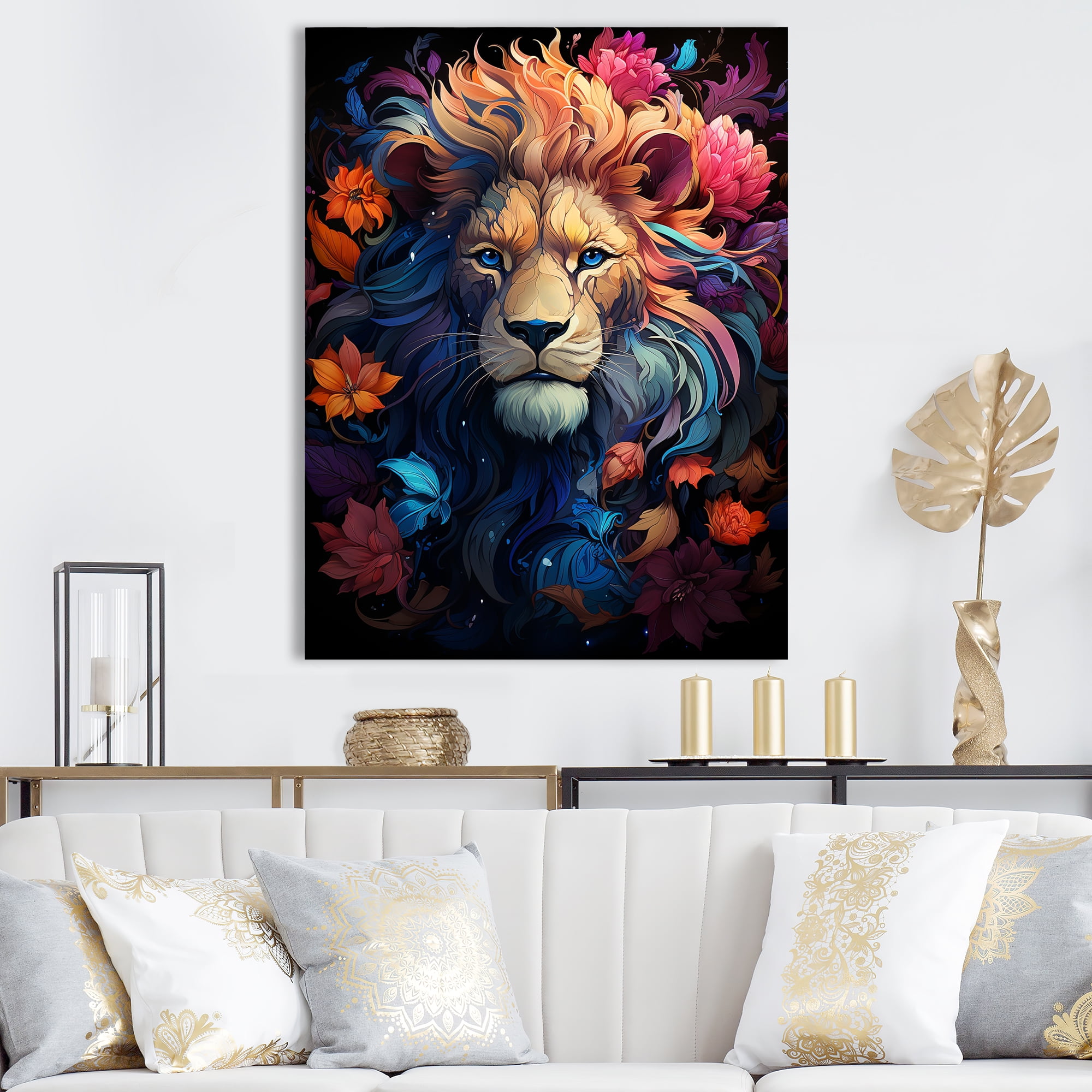 Designart "Twilight Monarch Of The Lions" Animals Lion Wall Decor ...