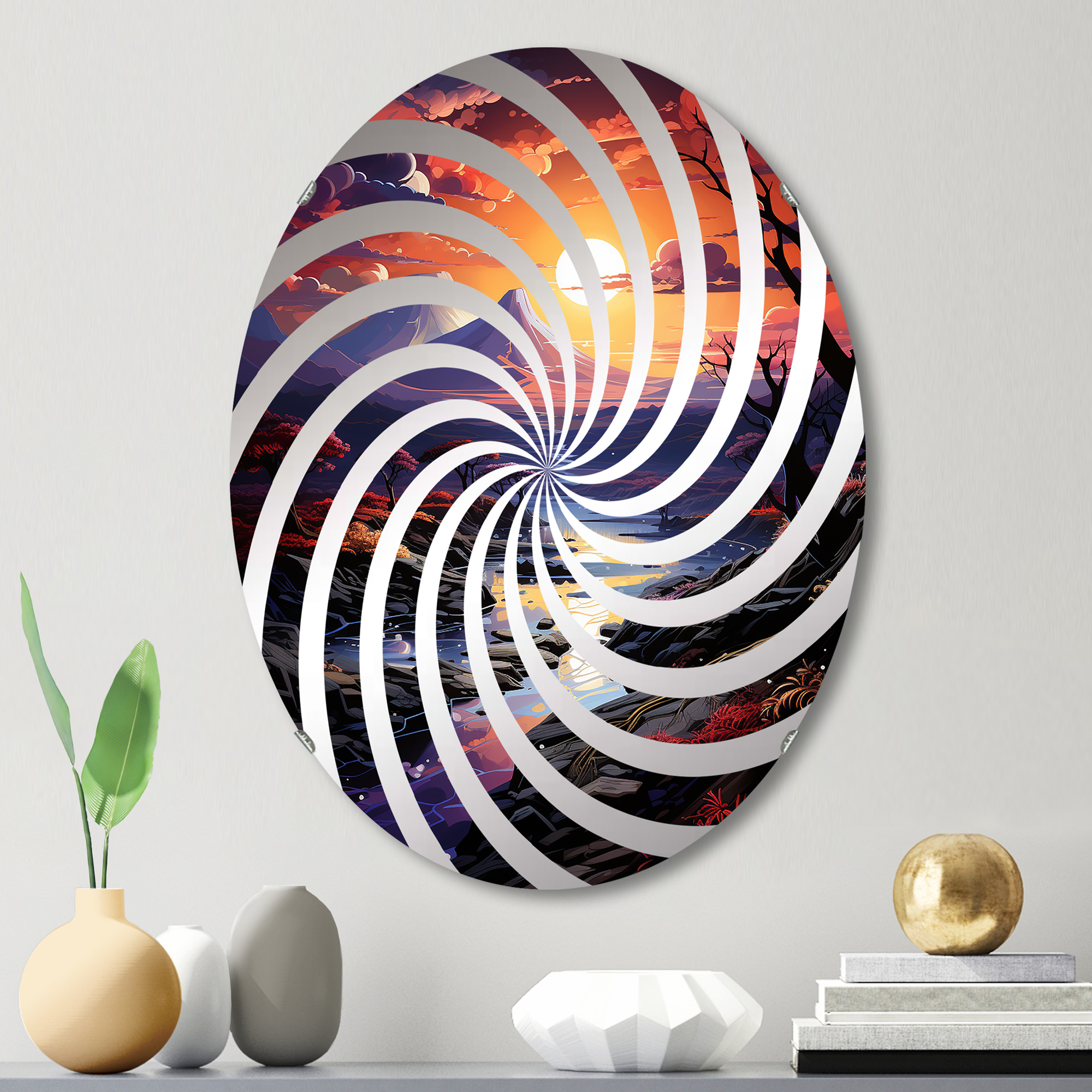 Designart "Twilight Over the Volcano" Volcano Vortex Round Wall Mirror ...