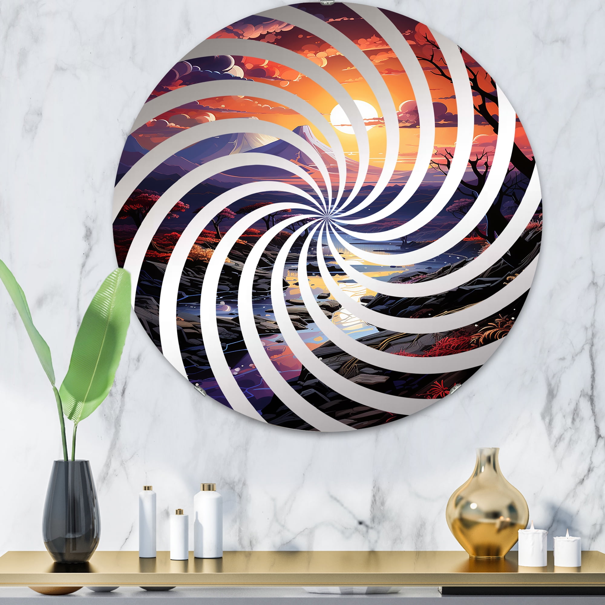 Designart "Twilight Over the Volcano" Volcano Vortex Round Wall Mirror ...