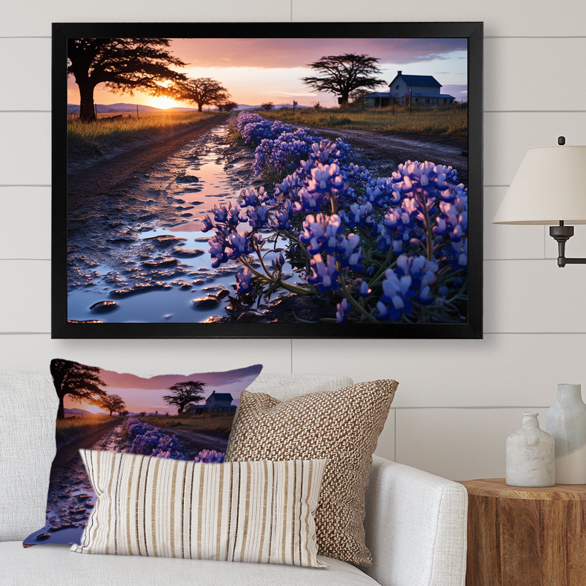 Designart "Twilight Purple Bonnets Field I" Blue Bonnets Picture Framed ...