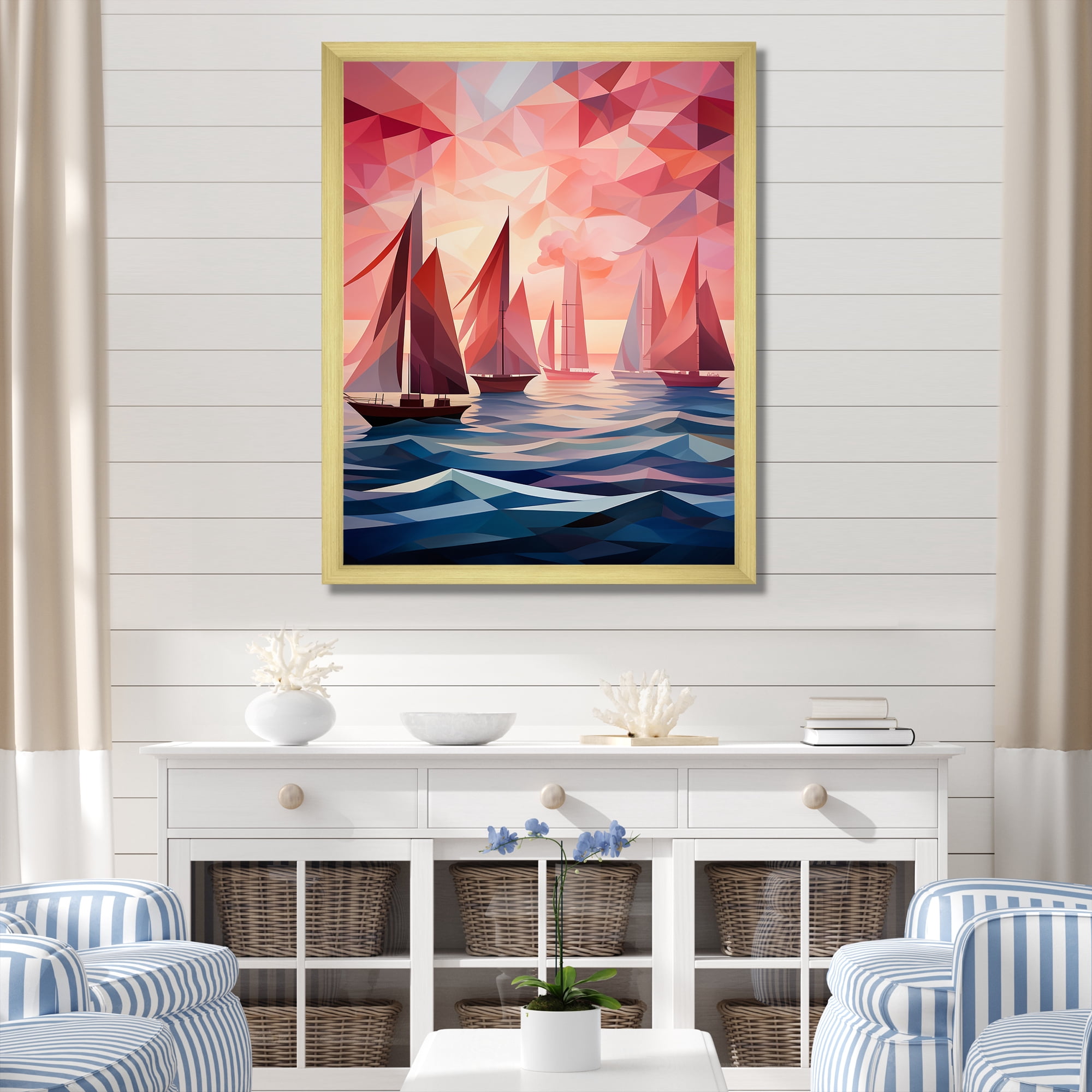 Designart "Twilight Sail on the Nautical Ship II" Coastal Framed Wall ...