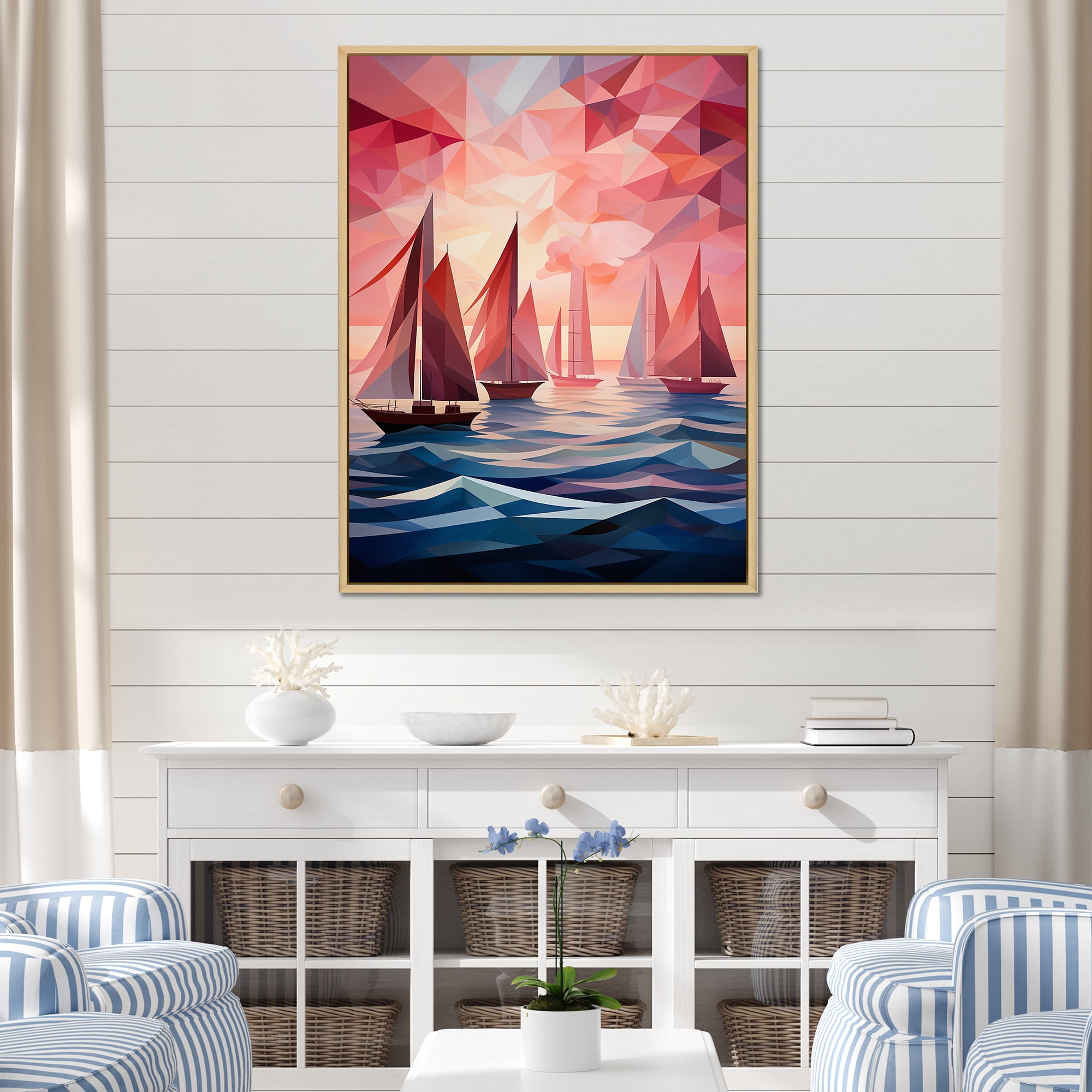 Designart "Twilight Sail on the Nautical Ship II" Coastal Framed Wall ...