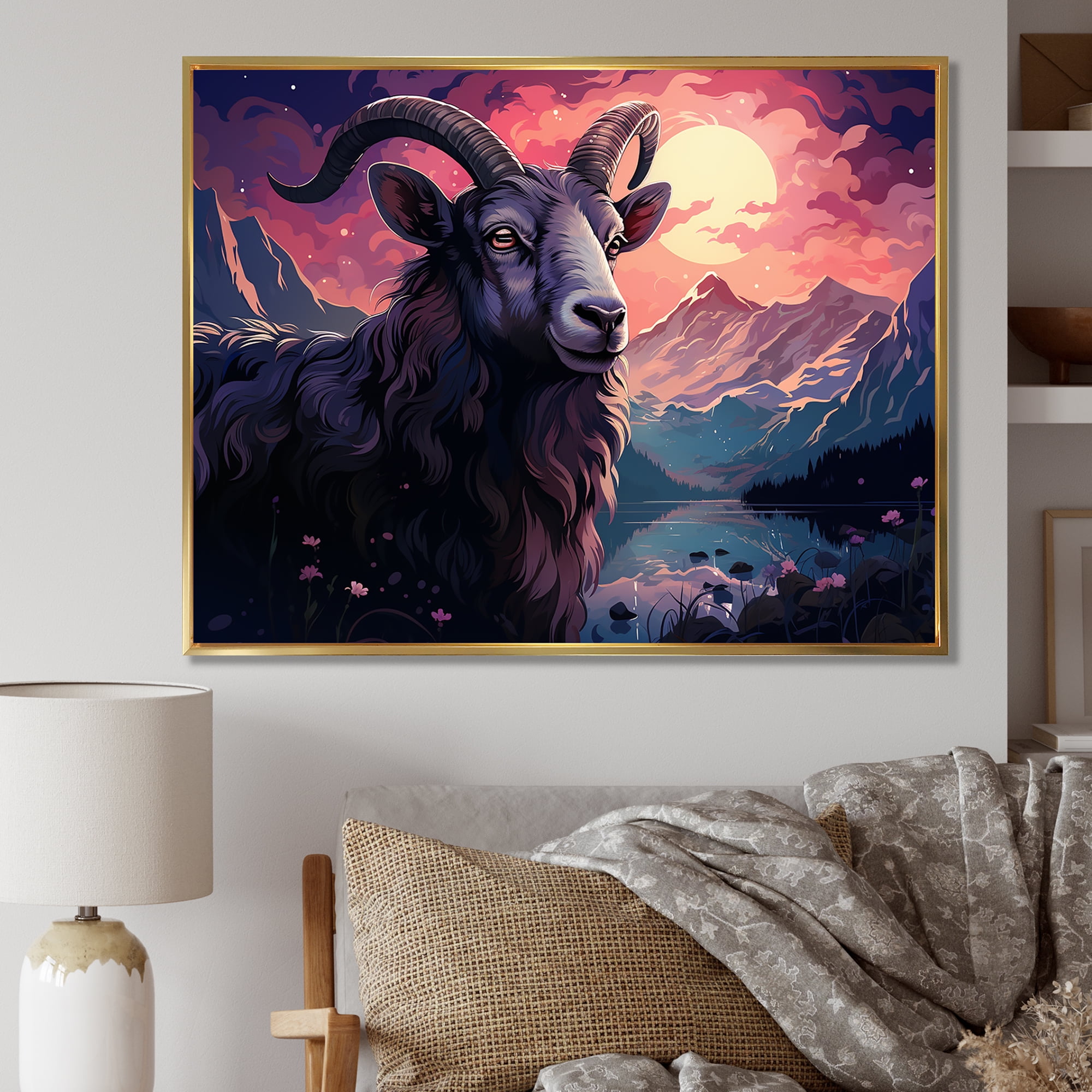 Designart "Twilight Trek of Buck Goat I" Animals Framed Wall Art ...