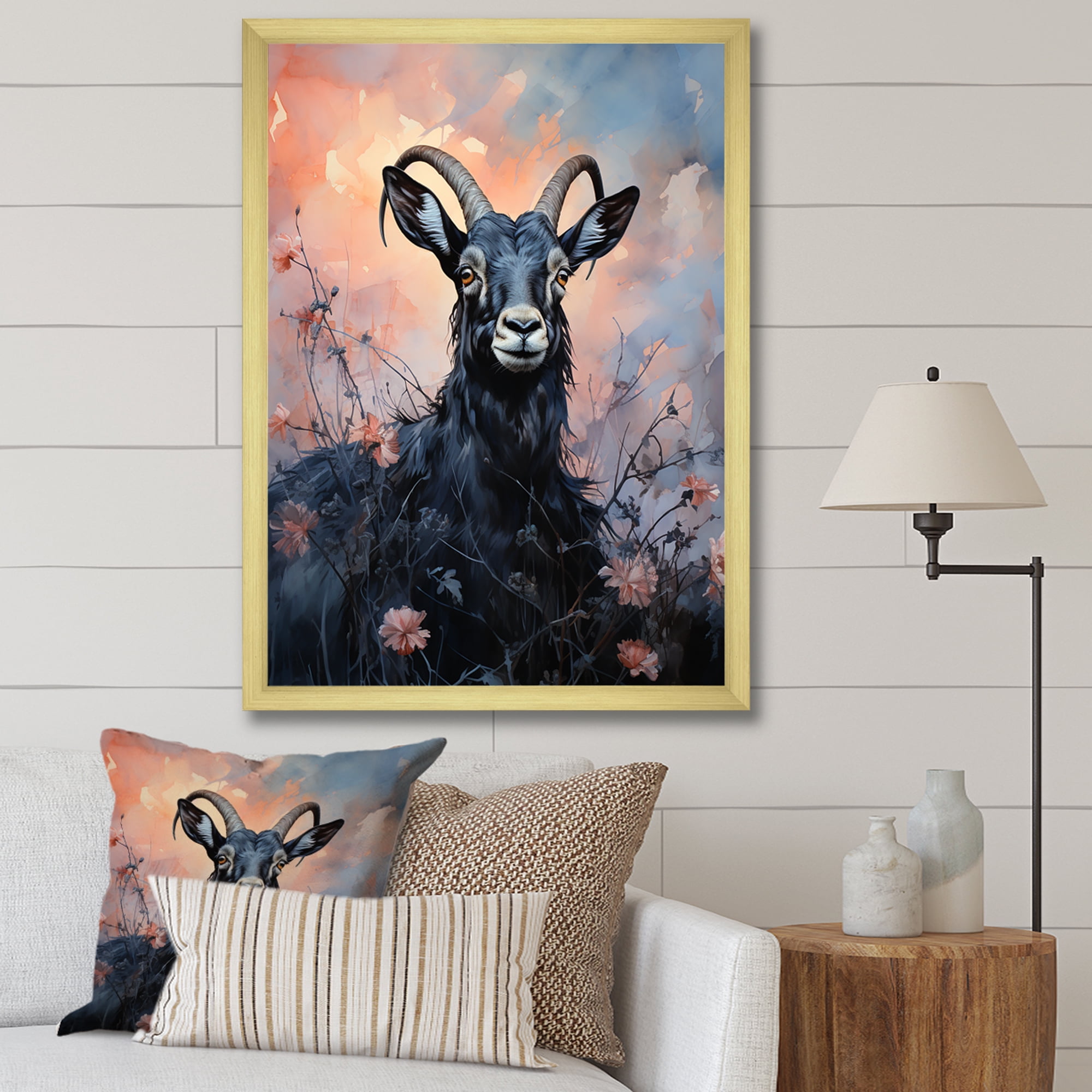 Designart "Twilight Trek of Buck Goat III" Animals Framed Wall Art ...