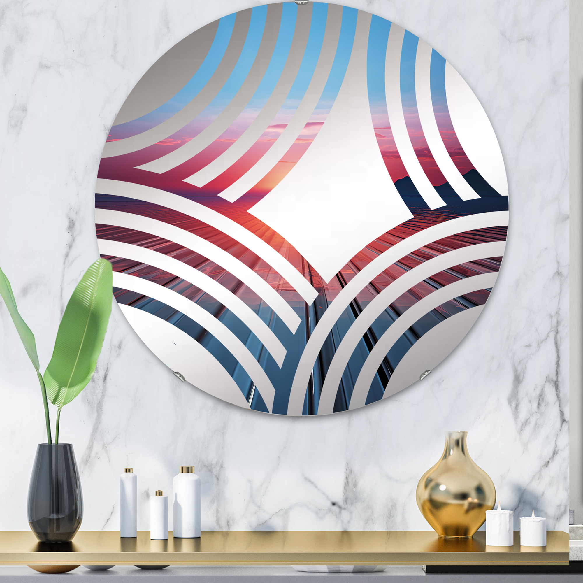 Designart "Twilight's Canvas" Rainbow Baptist Fan Round Wall Mirror ...