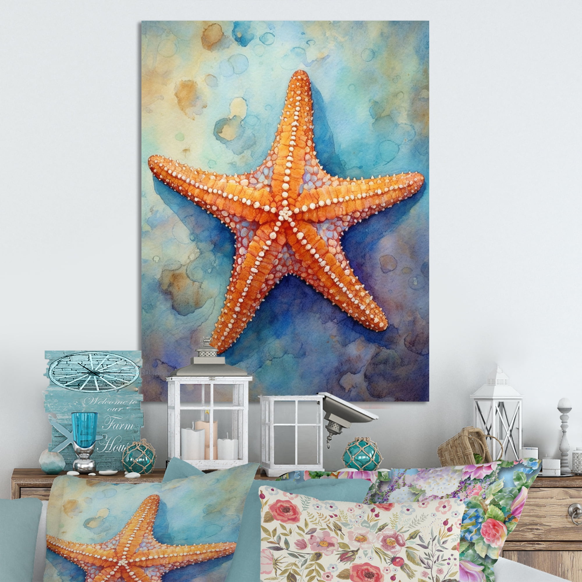 Designart "Twirling Ocean Star II" Animals Metal Wall Art Prints ...