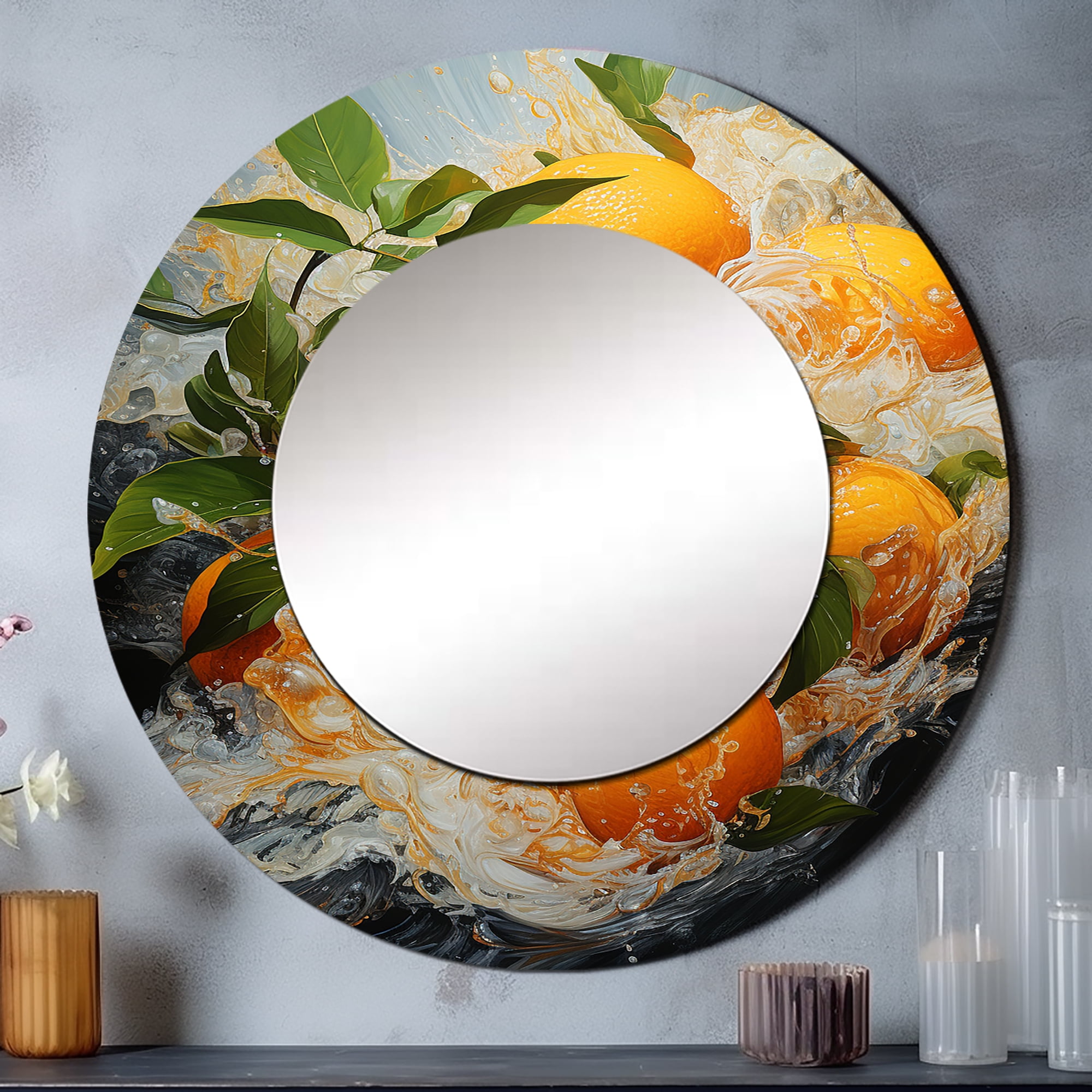 Designart "Twisting Orange Tropical" Fruits Rund Mirror For Wall Decor ...