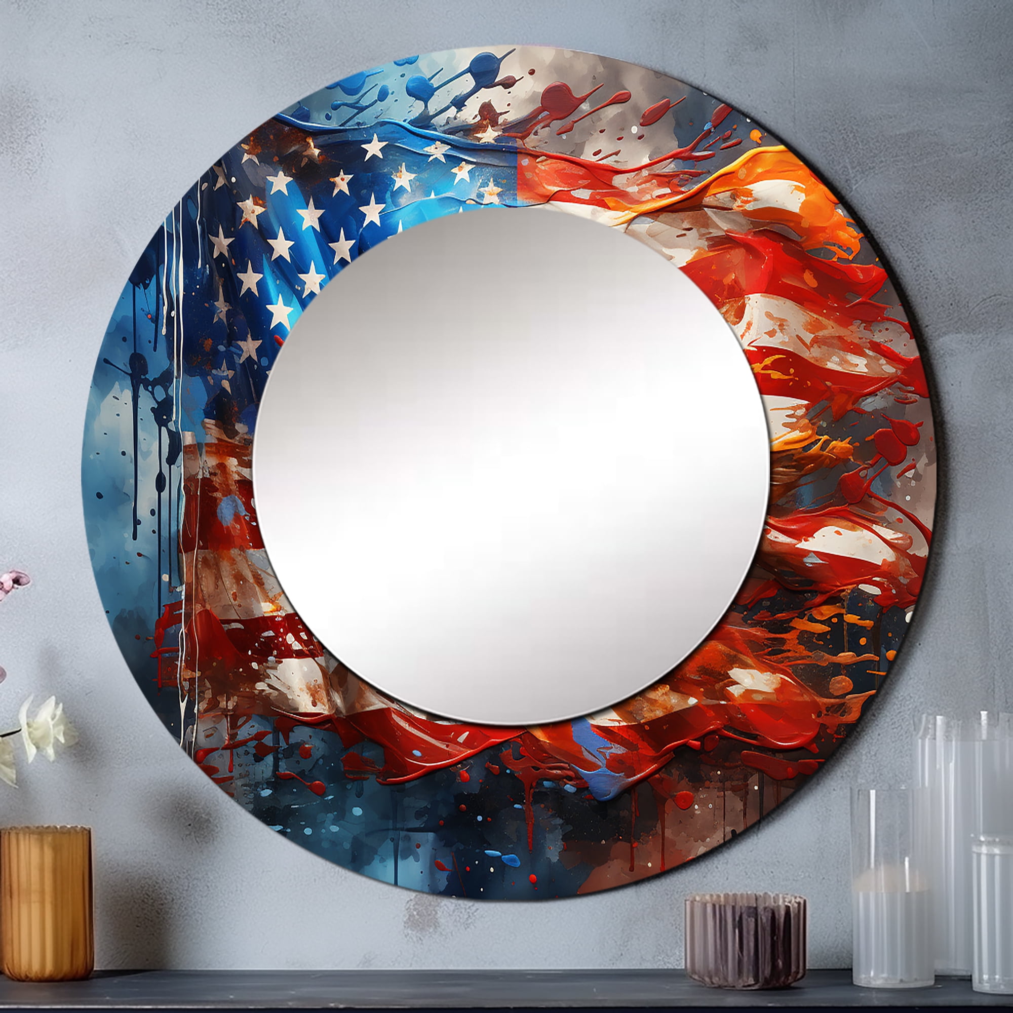 Designart "USA Flag in Modern Style I" Flags Rund Mirror For Wall Decor ...