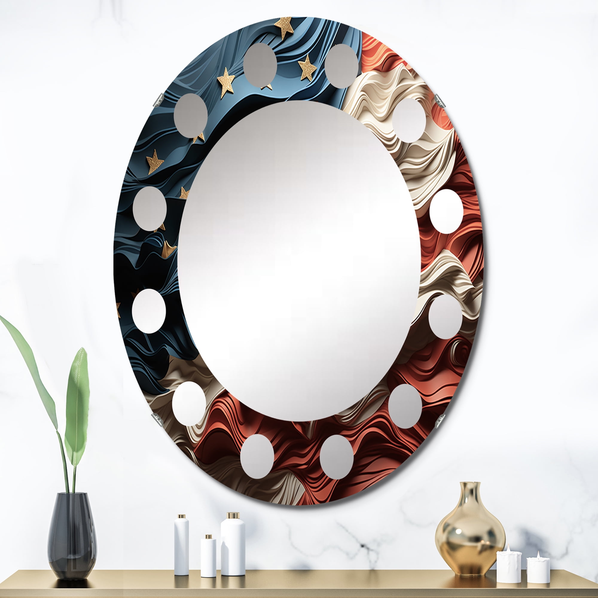 Designart "USA Flag in Modern Style II" Flags Round Wall Mirror ...