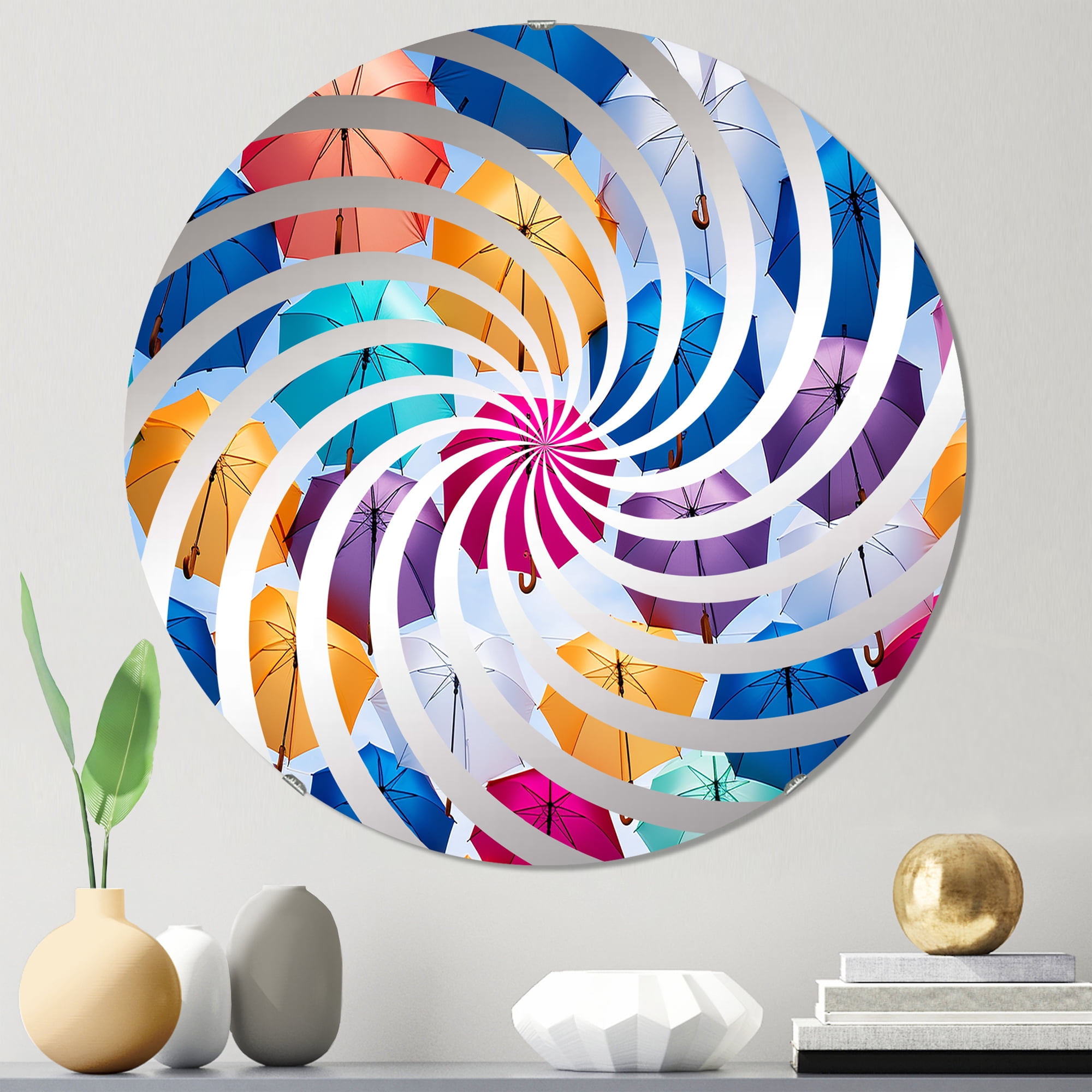 Designart "Umbrella Canopy in the Sky I" Sky Vortex Round Wall Mirror ...