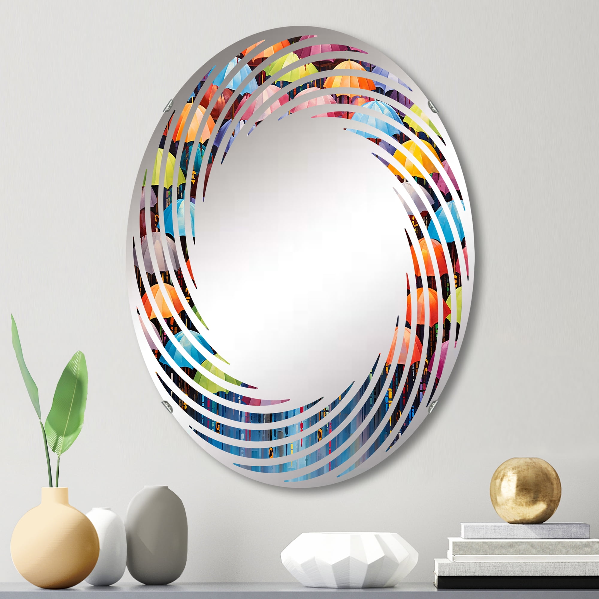 Designart "Umbrella Canopy in the Sky" Sky Spiral Round Wall Mirror ...