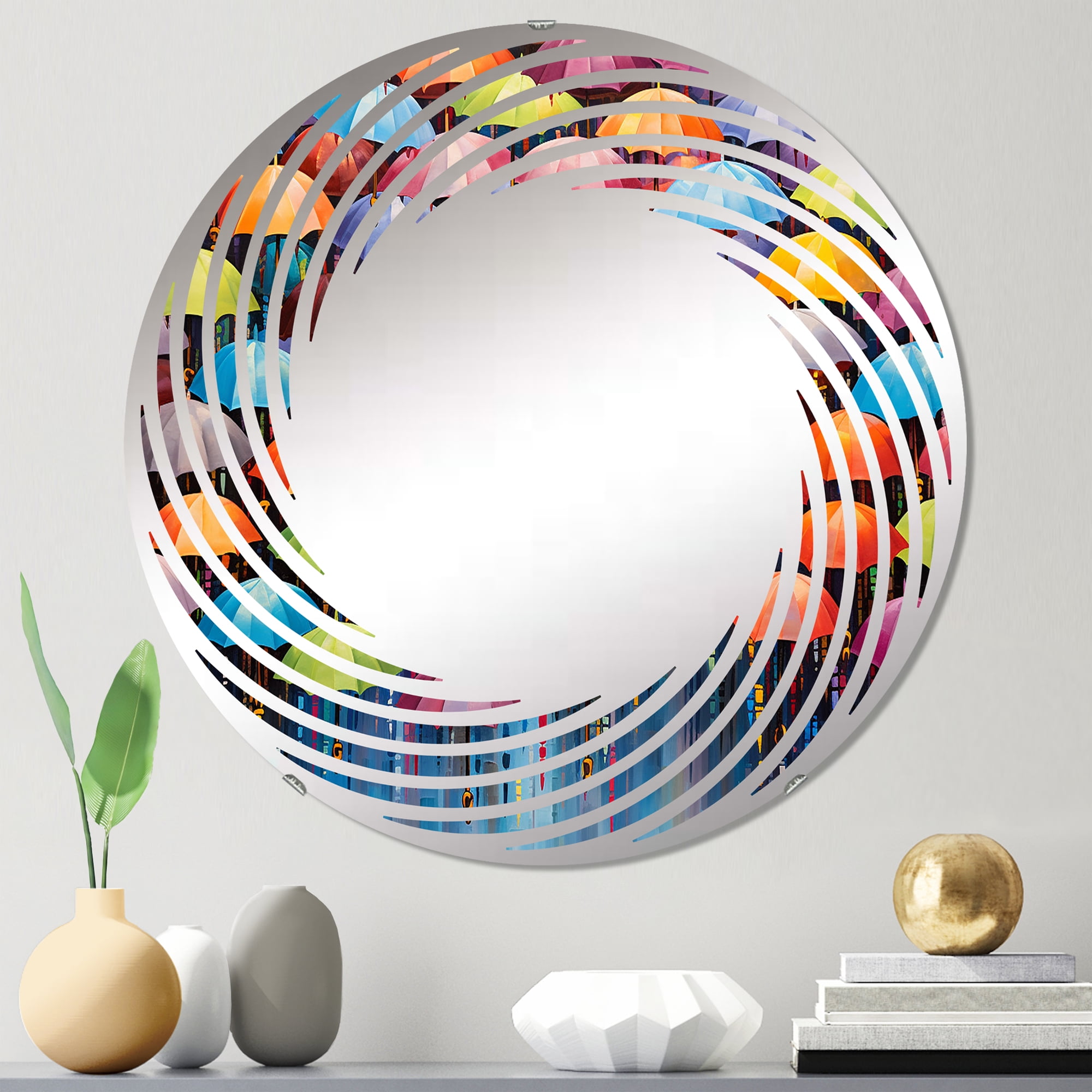 Designart "Umbrella Canopy in the Sky" Sky Spiral Round Wall Mirror ...