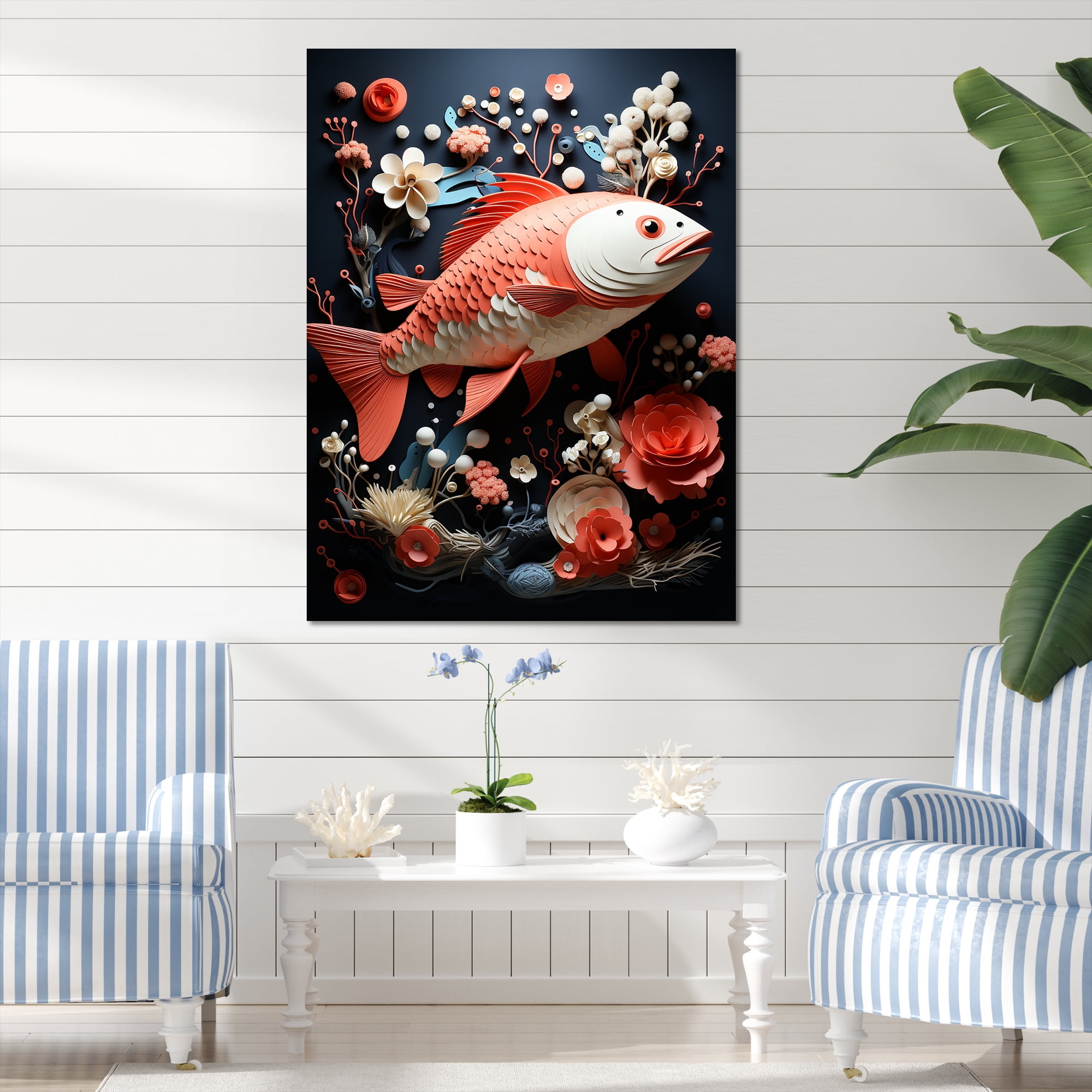 Designart "Underwater Coral With Red Fish And Small Creatures" Coastal Coral Under Water Canvas ...