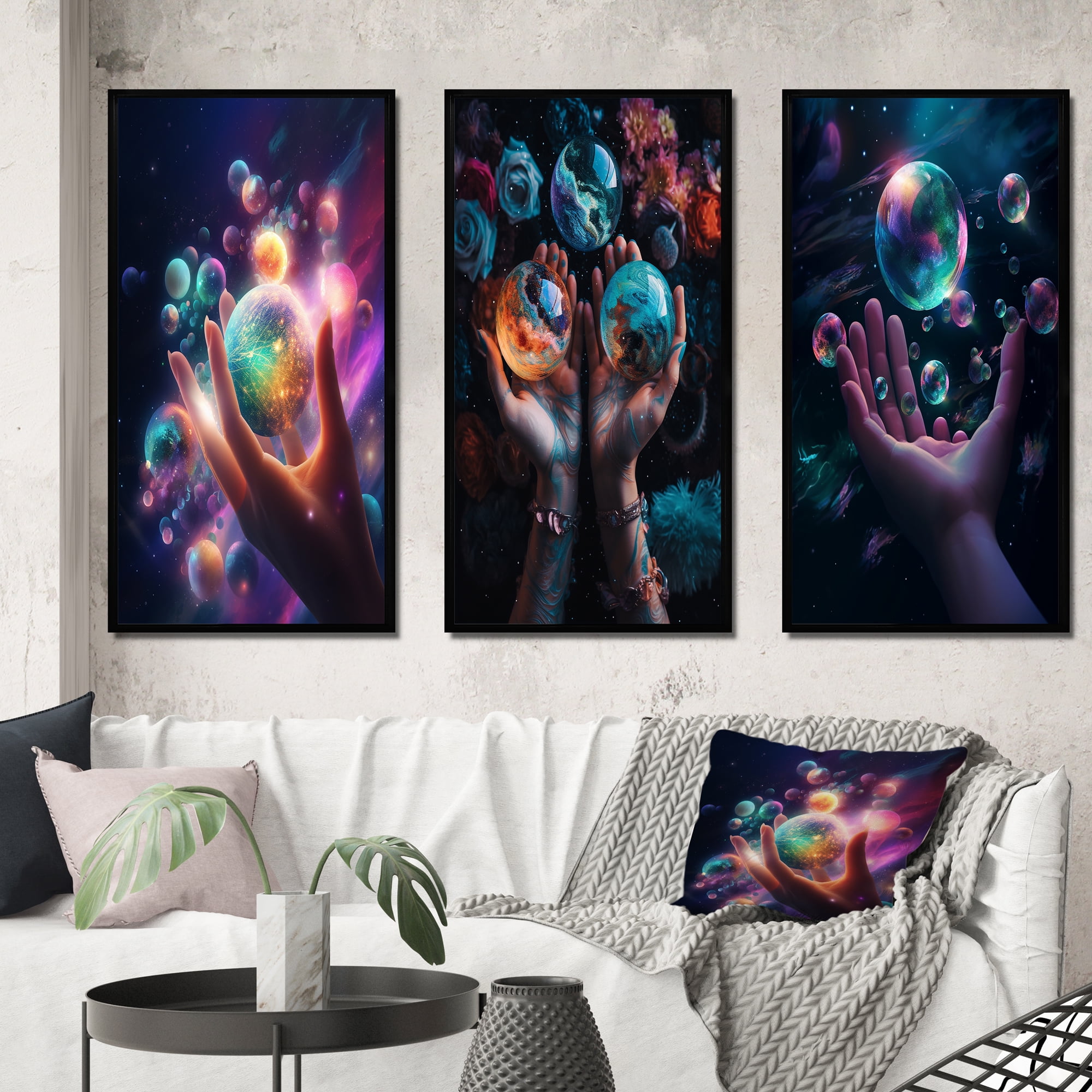 Designart "Universal Connection The Cosmos in Your Hands III" Space ...