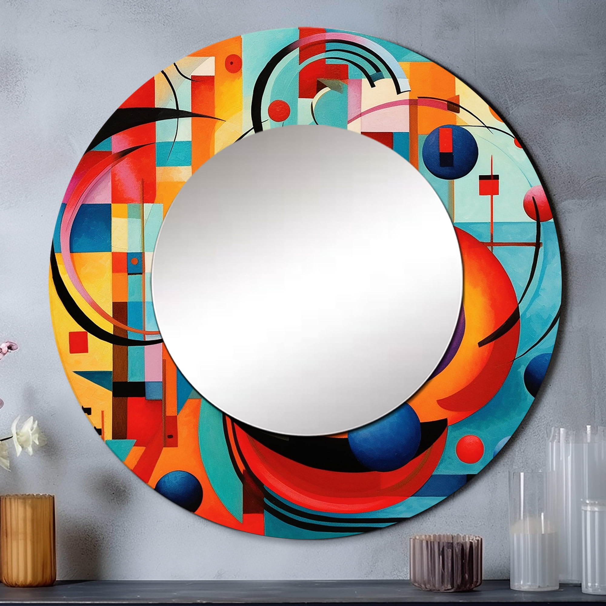 Designart "Unleashed Geometry in Orange and Blue IV" Abstract Shapes ...