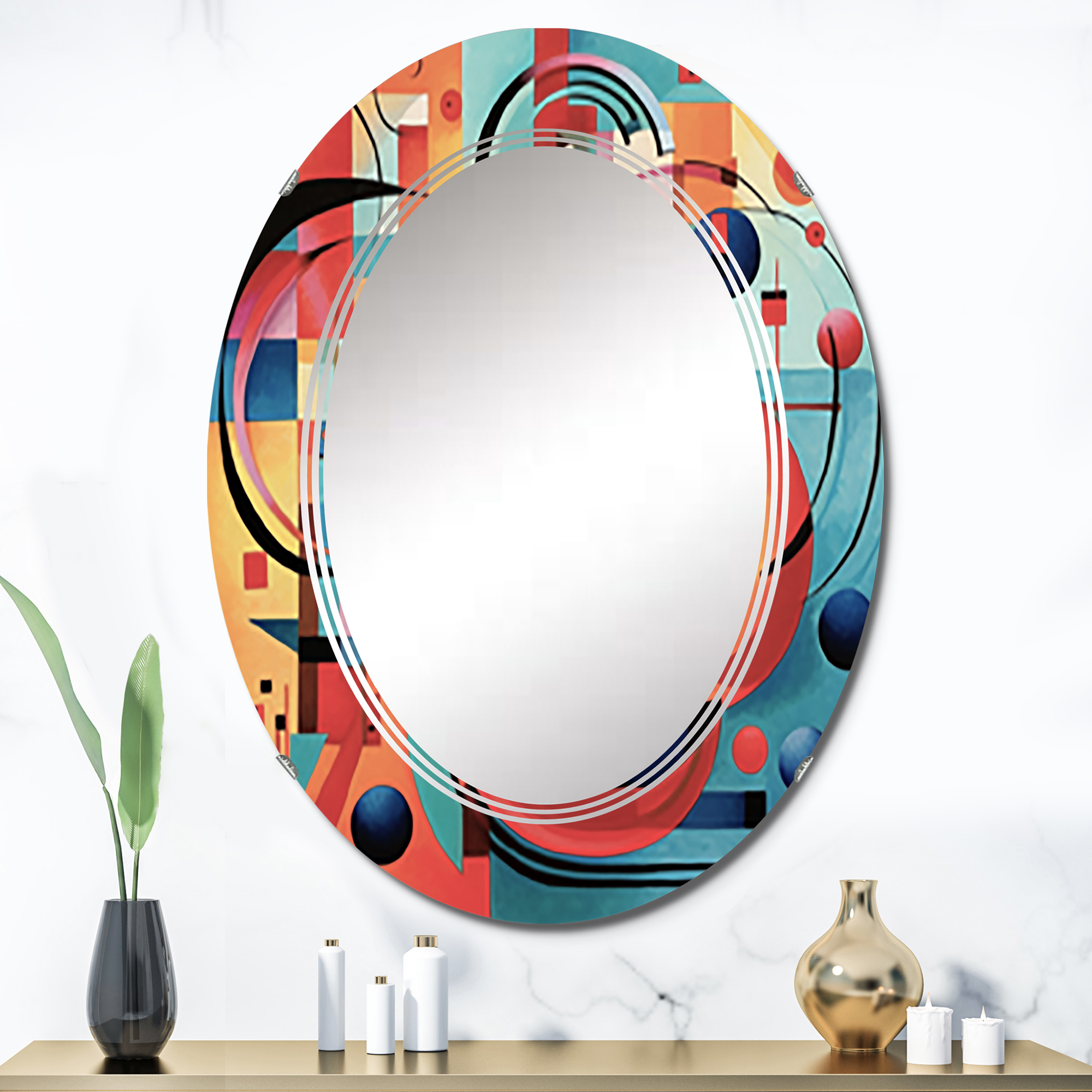 Designart "Unleashed Geometry in Orange and Blue IV" Abstract Shapes ...