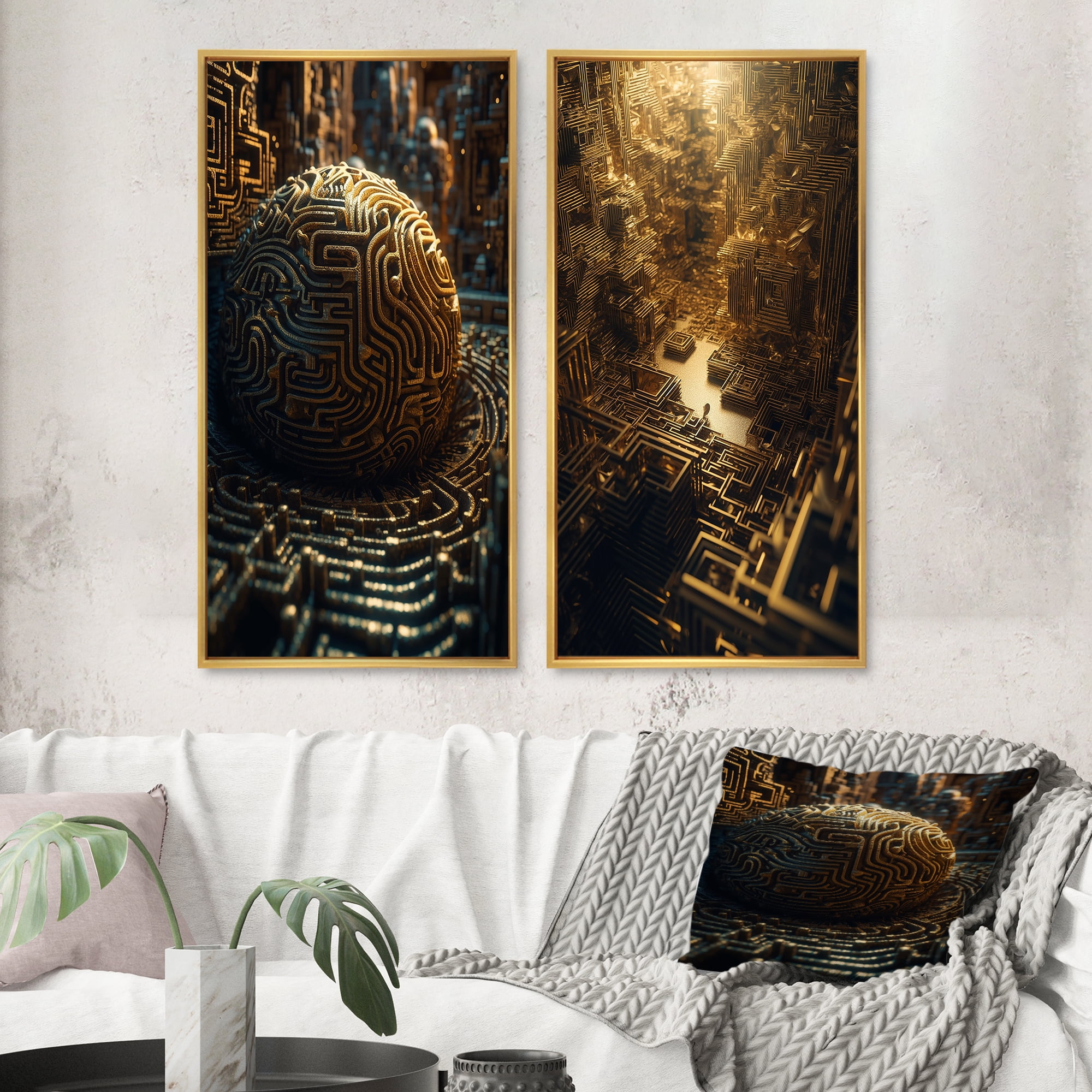 Designart "Unraveling the Gold Labyrinth Mystery Unveiled III" Abstract ...