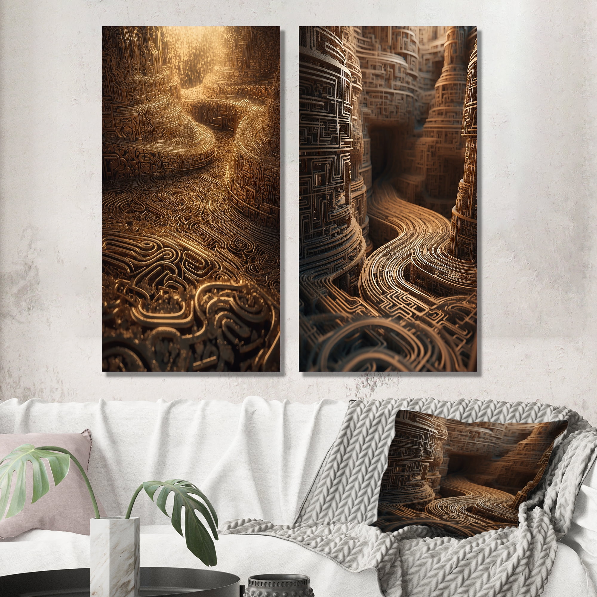Designart "Unraveling the Gold Labyrinth Mystery Unveiled I" Abstract ...