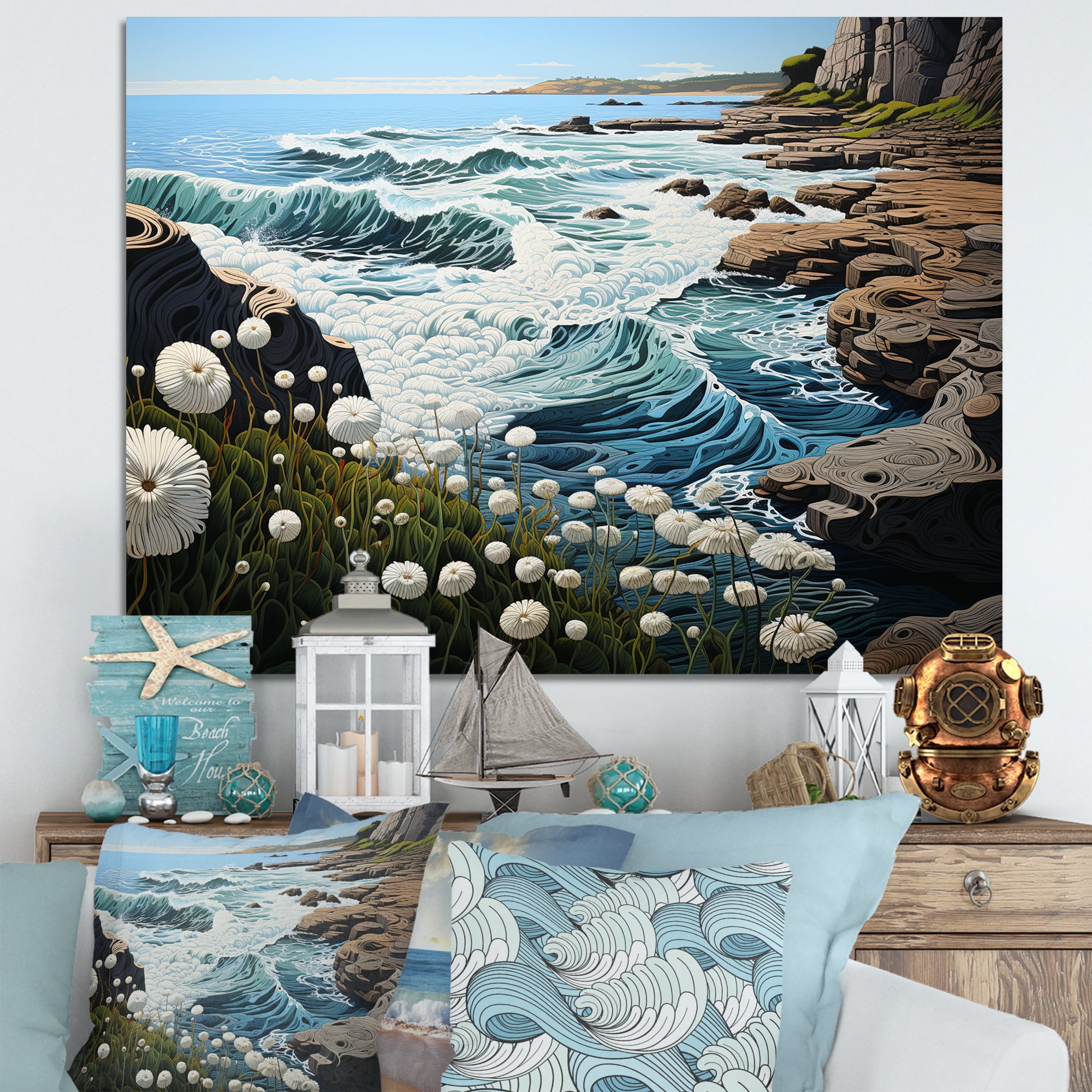 Designart "Untamed Beachscape Vistas IV" Coastal Coral Under Water ...