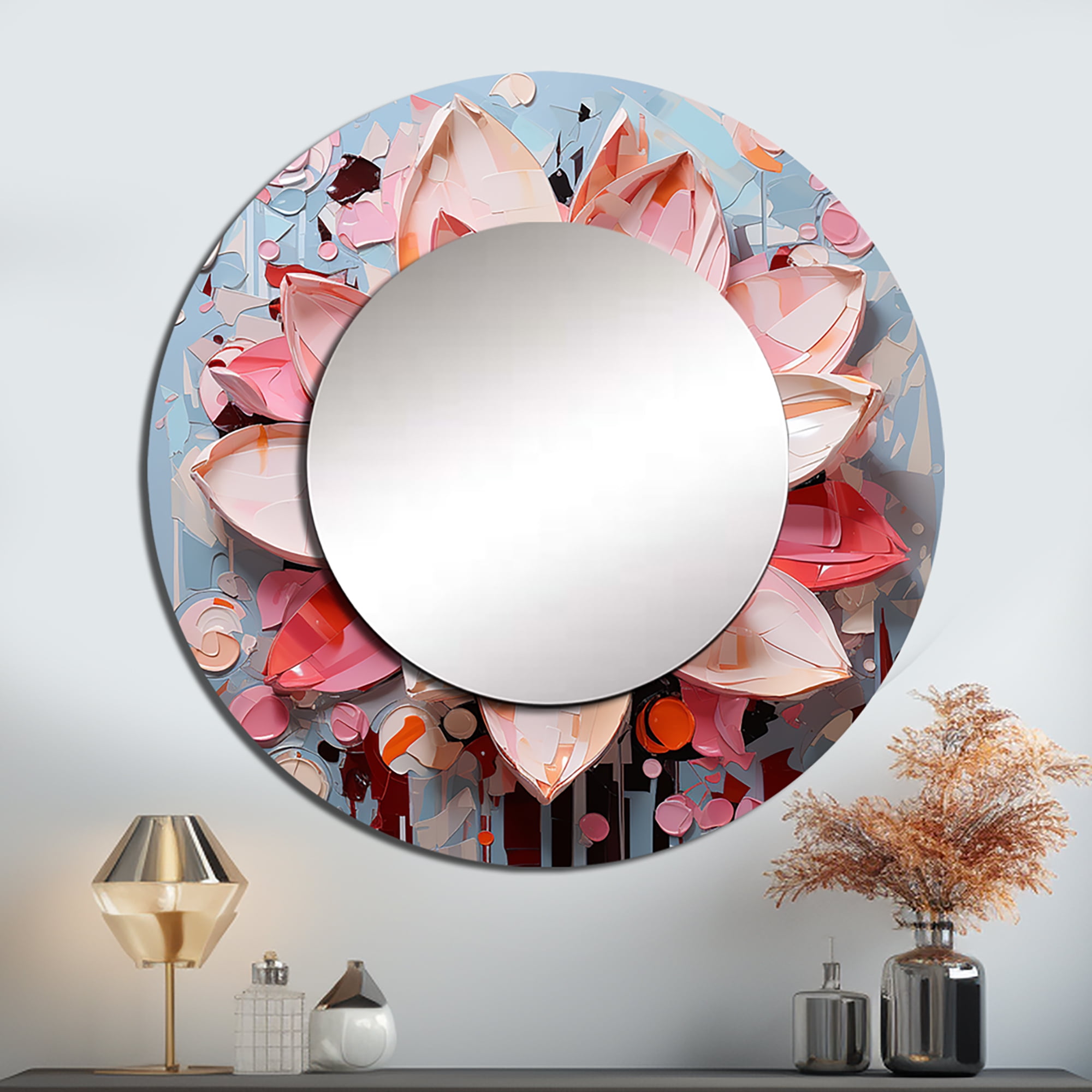 Designart "Unveiled Bliss In Lotus" Lotus Rund Mirror For Wall Decor ...