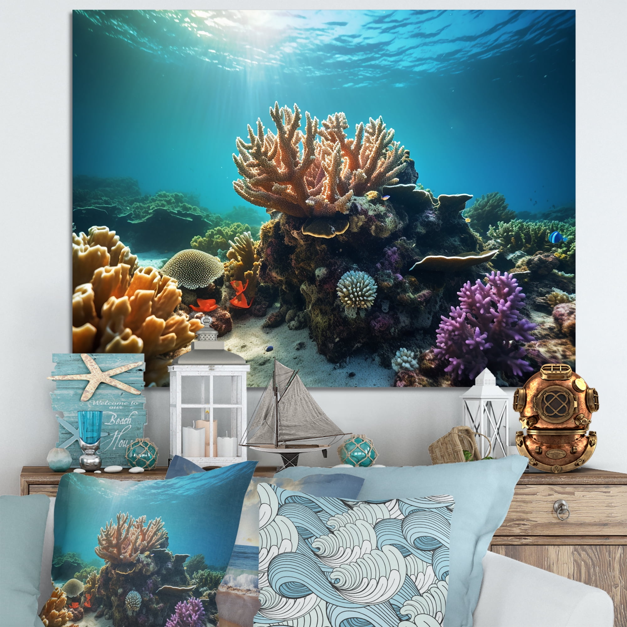 Designart "Unveiling The Beauty Of Branching Corals" Coastal Coral ...