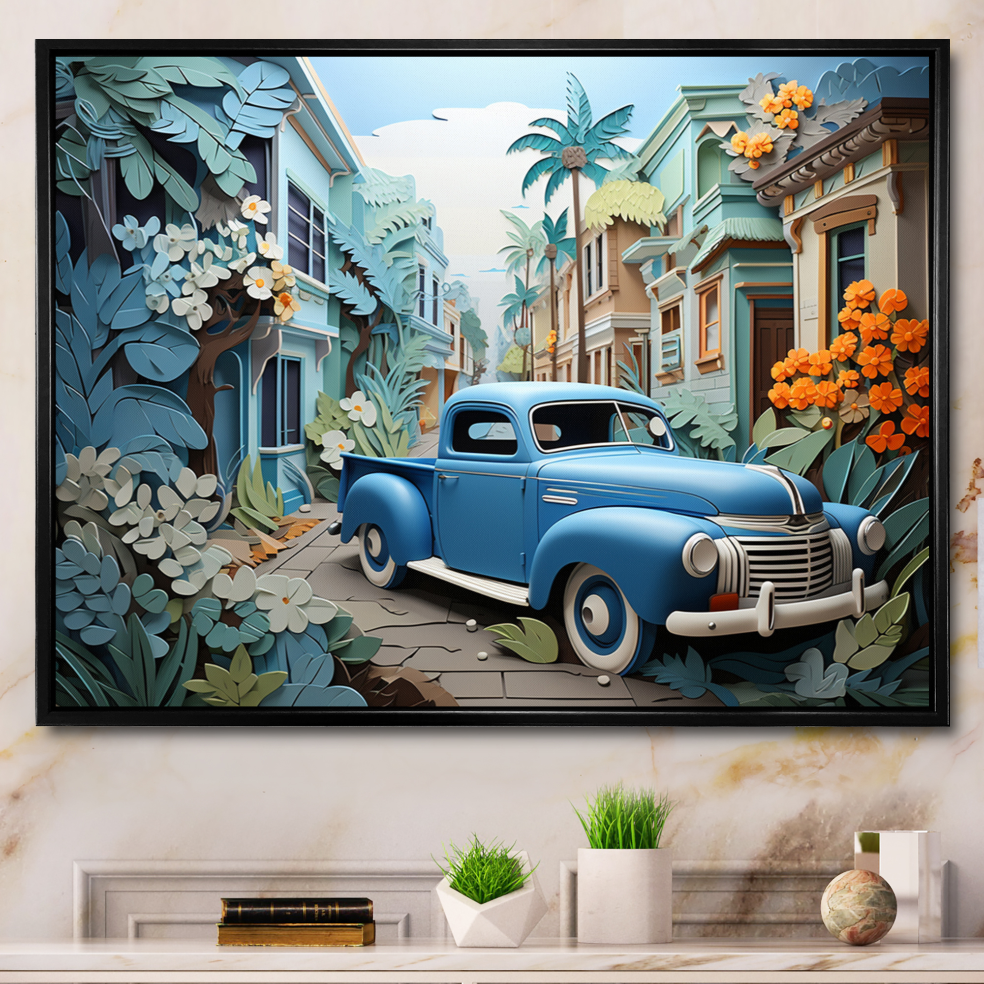 Designart "Urban Explorers Blue Pickup Truck Journey II" Transportation ...