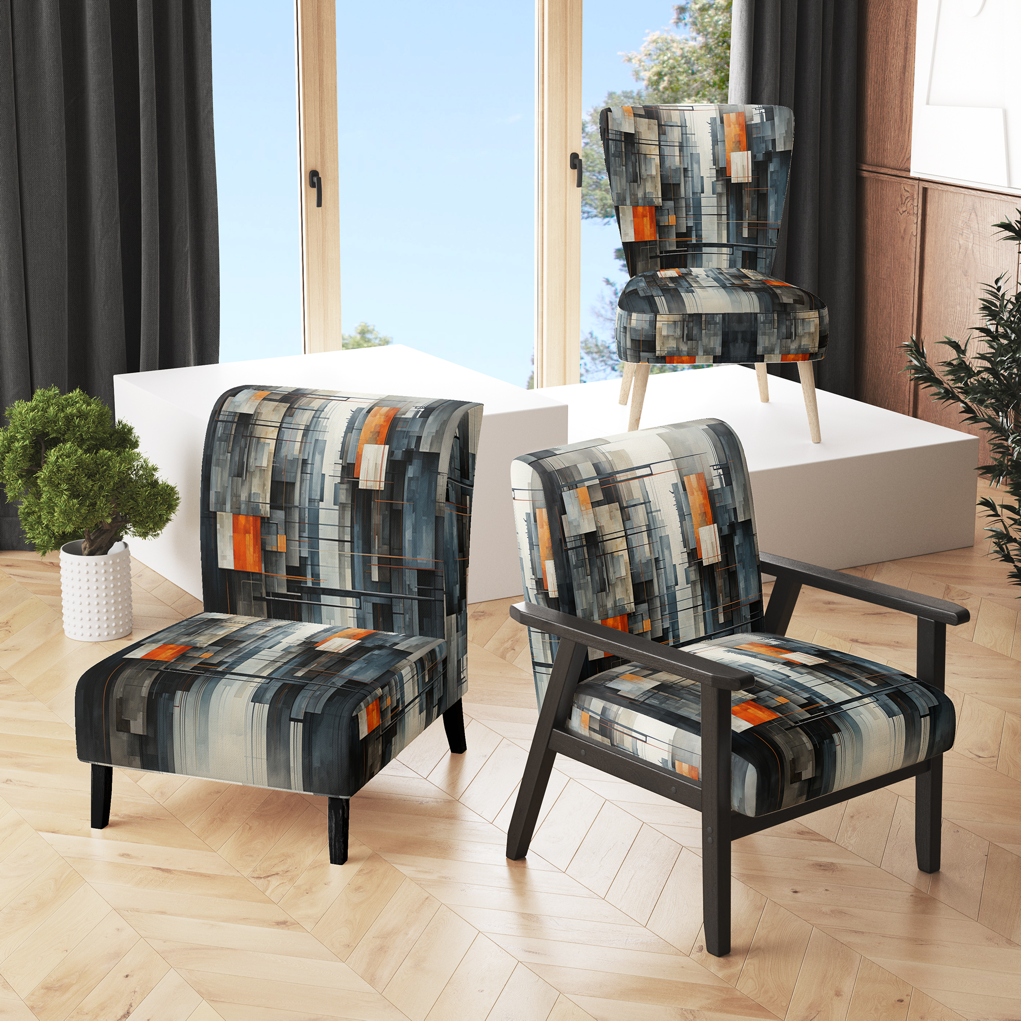 Designart "Urban Geometry Hardedge Art wall art I" Grey Modern ...