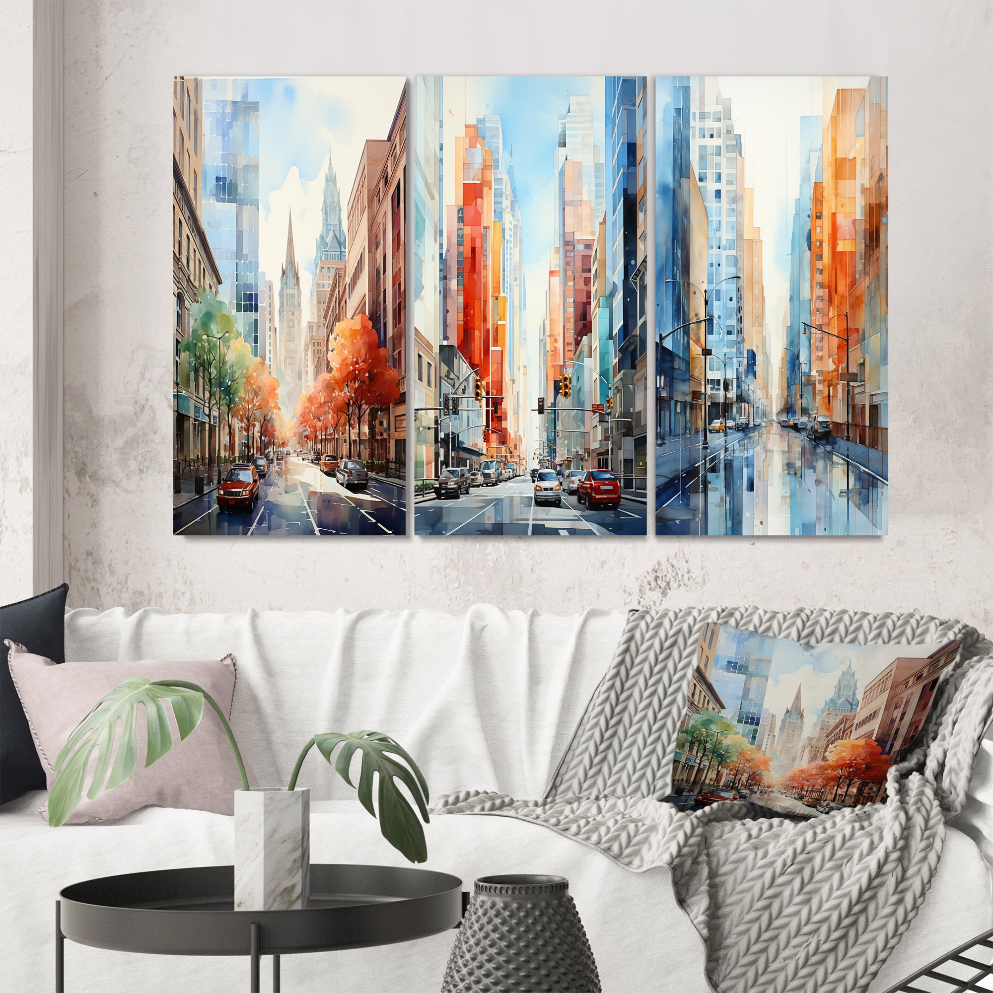 Designart "Urban Heights with Skyscrapers IX" Cityscapes Wall Art Set ...