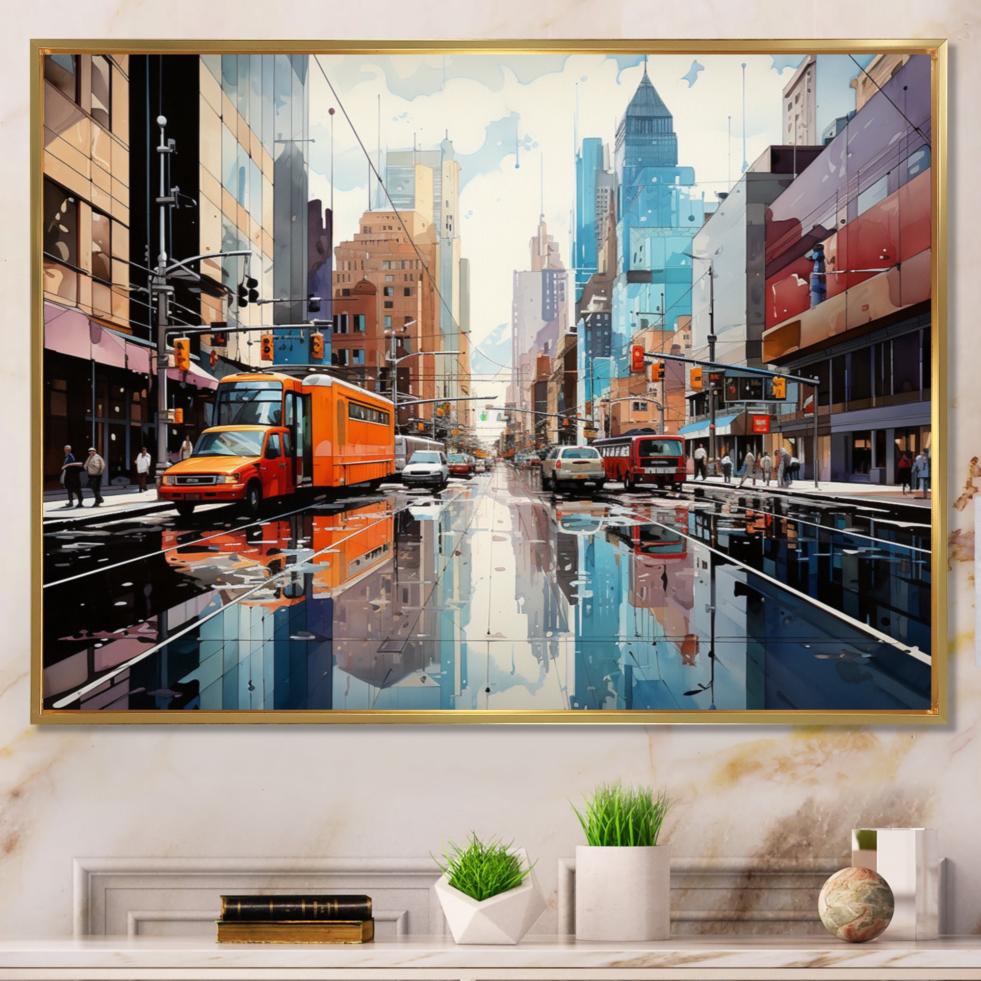 Designart "Urban Heights with Skyscrapers V" Cityscapes Floater Framed ...
