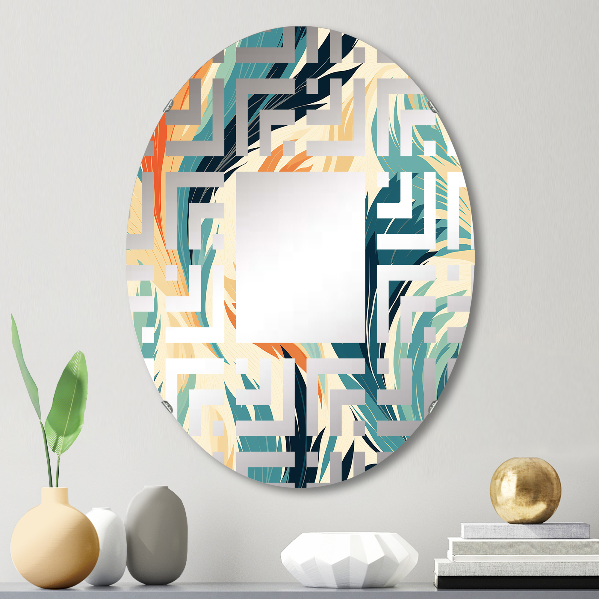 Designart "Urban Ikat Swirl Escape" Abstract Maze Round Wall Mirror ...