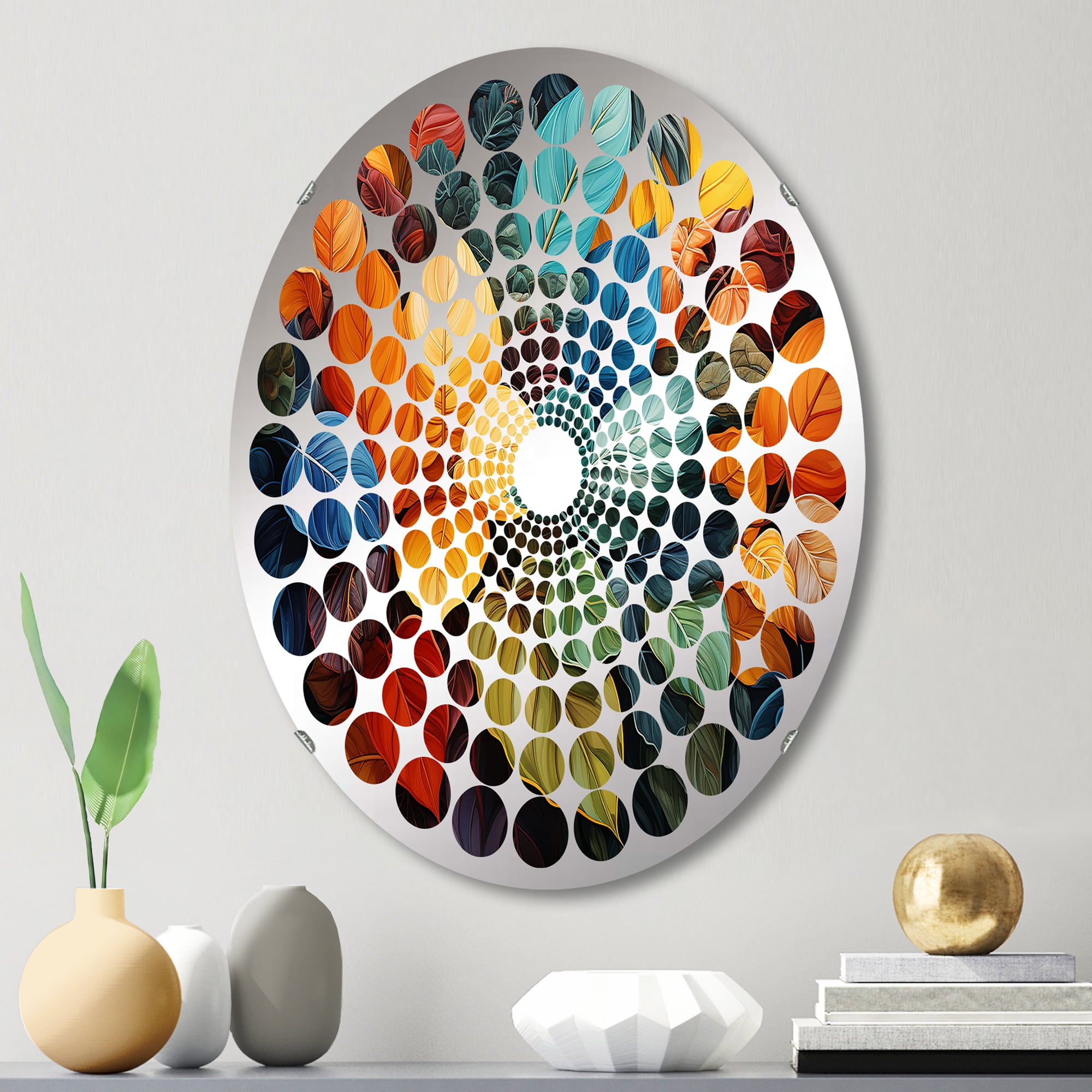 Designart "Urban Oasis of Colorful Foliage I" Leaves Radial Dot Round ...