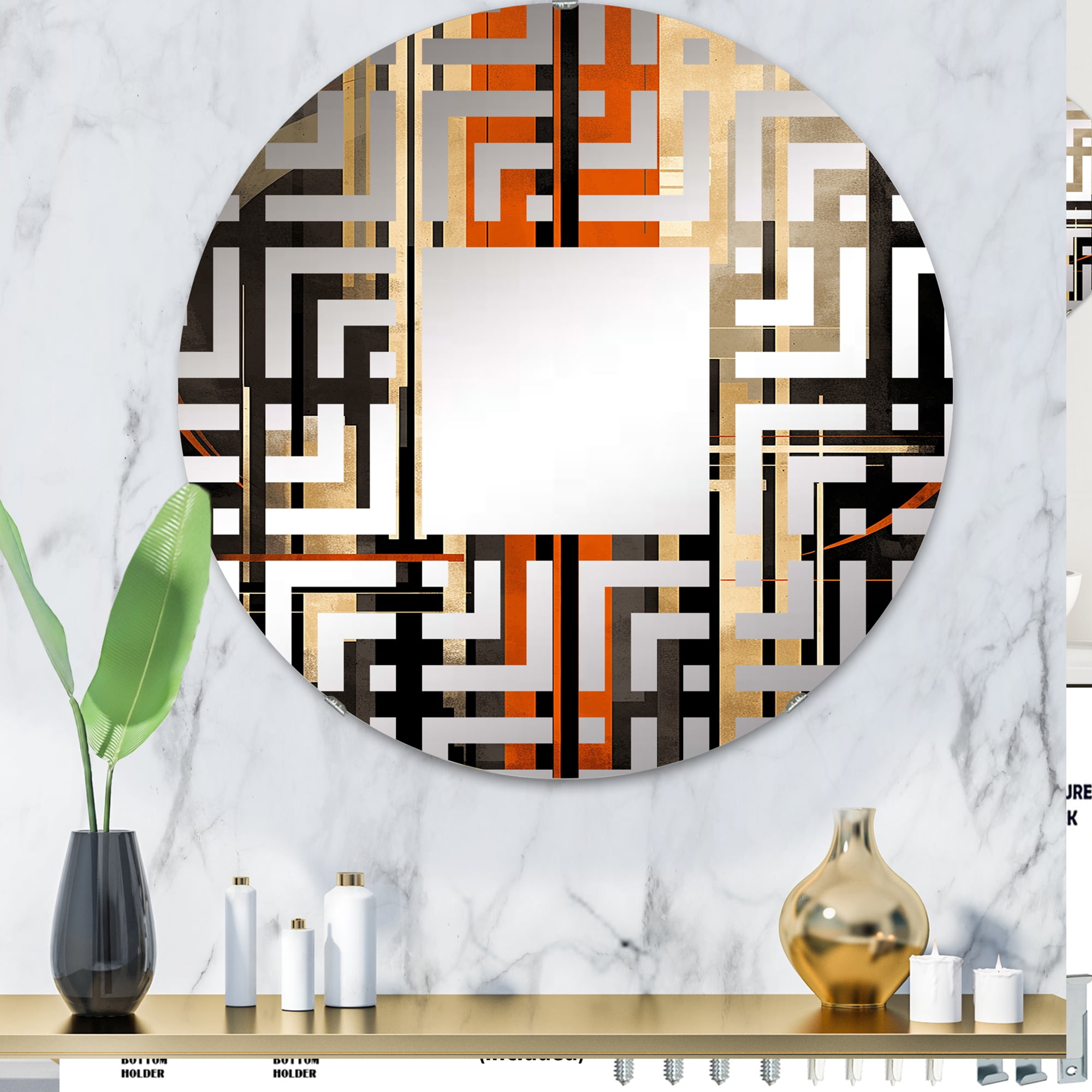 Designart "Vectors in Orange and Grey I" Abstract Shapes Maze Round ...