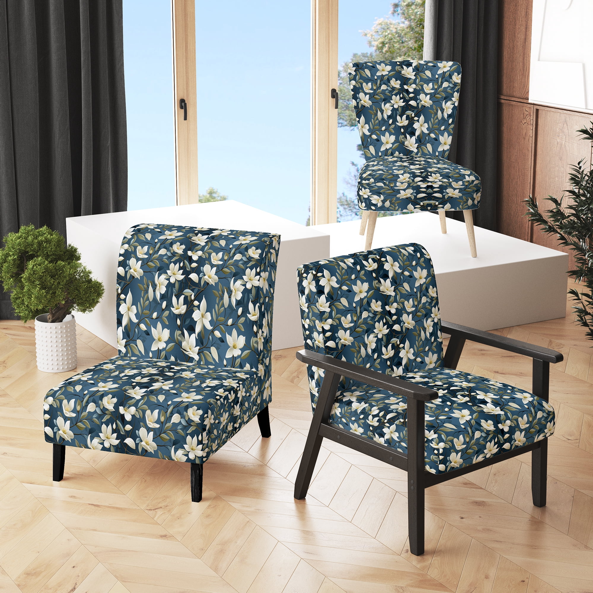 Designart "Veins Of White And Blue Floral Beauty" White Floral ...