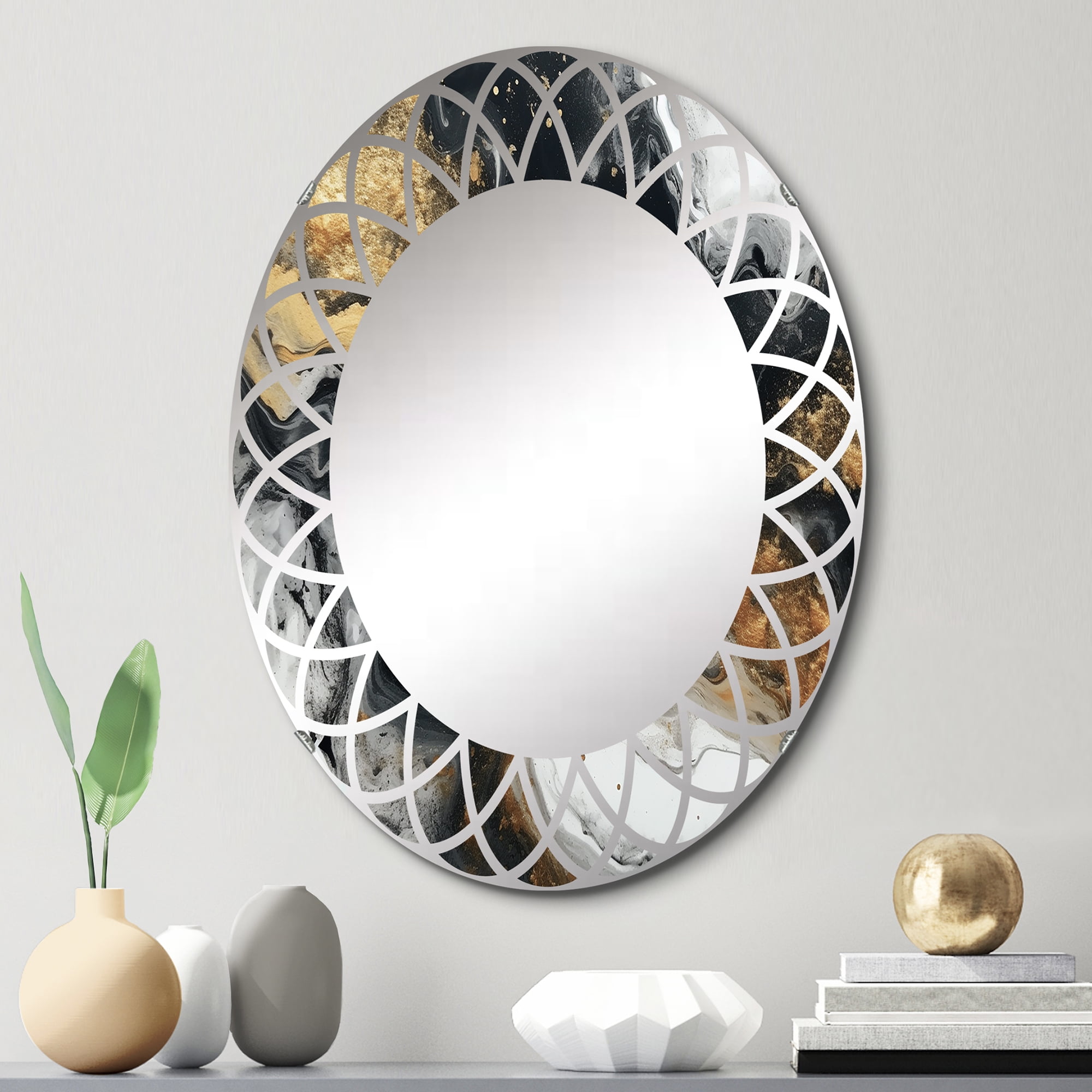 Designart "Veins of Color in Gold and Black II" Abstract Round Wall ...