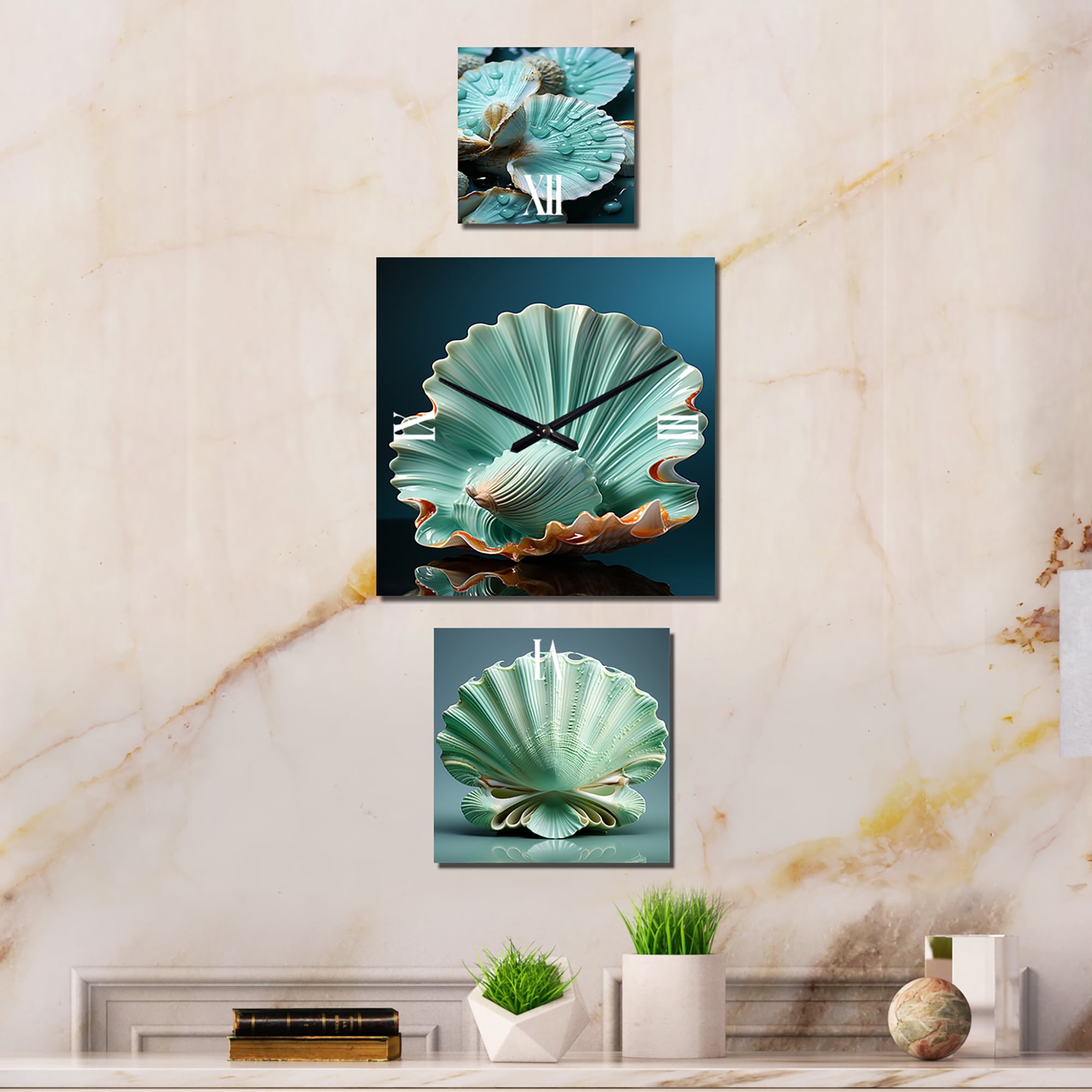 Designart "Verdant Clam Seabed Gems" Clam Oversized Modern Clock - Set ...